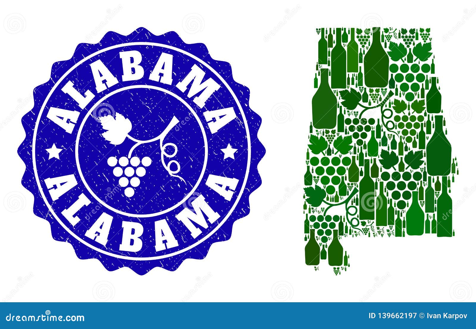 Composition of Grape Wine Map of Alabama State and Grape Grunge Stamp ...
