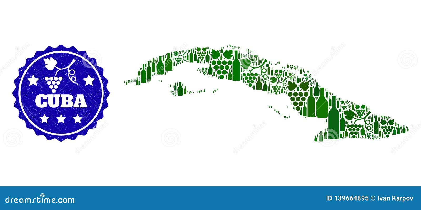 Composition of Grape Wine Map of Cuba Island and Grape Grunge Stamp ...