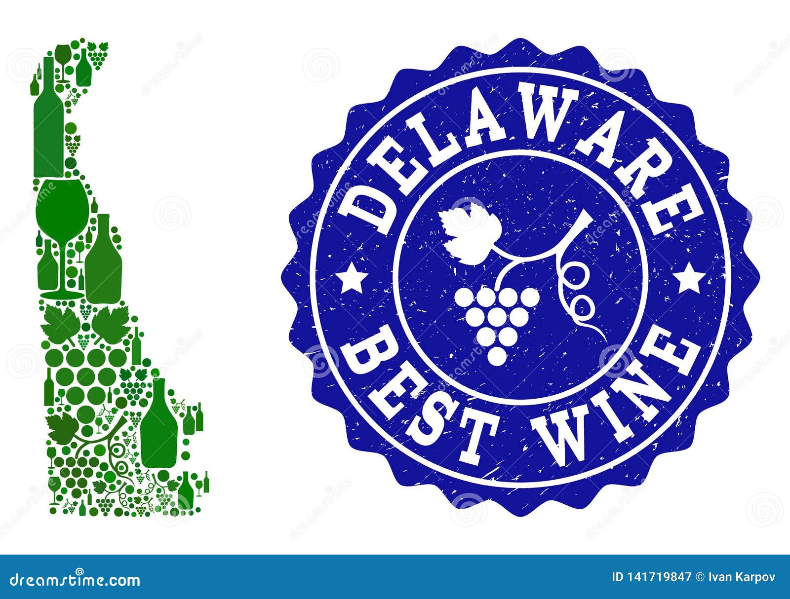 Composition of Grape Wine Map of Delaware State and Best Wine Grunge ...