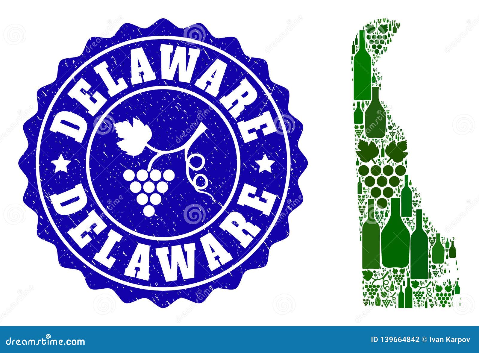 Collage of Grape Wine Map of Delaware State and Grape Grunge Stamp ...