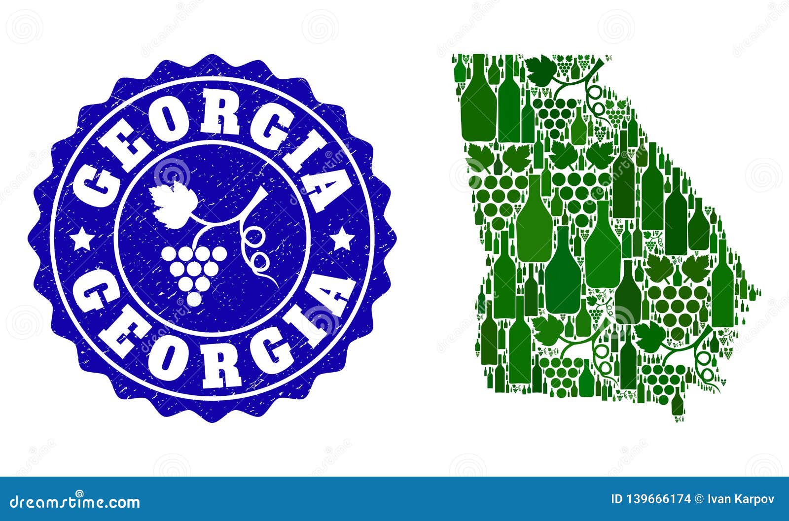 Composition of Grape Wine Map of Georgia State and Grape Grunge Stamp ...