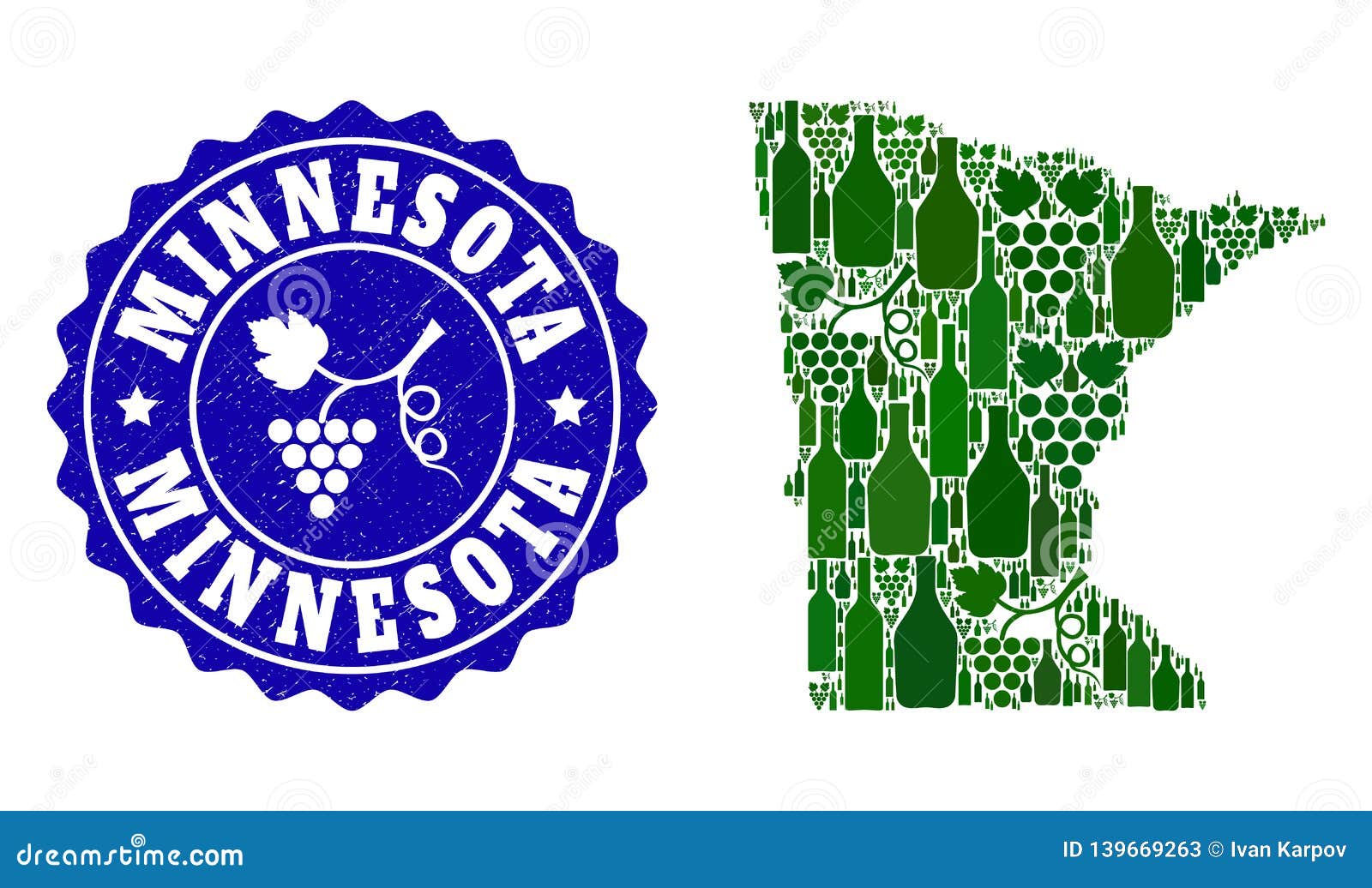 Collage of Grape Wine Map of Minnesota State and Grape Grunge Stamp ...