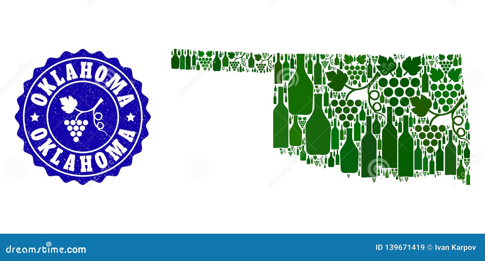 Collage of Grape Wine Map of Oklahoma State and Grape Grunge Stamp ...