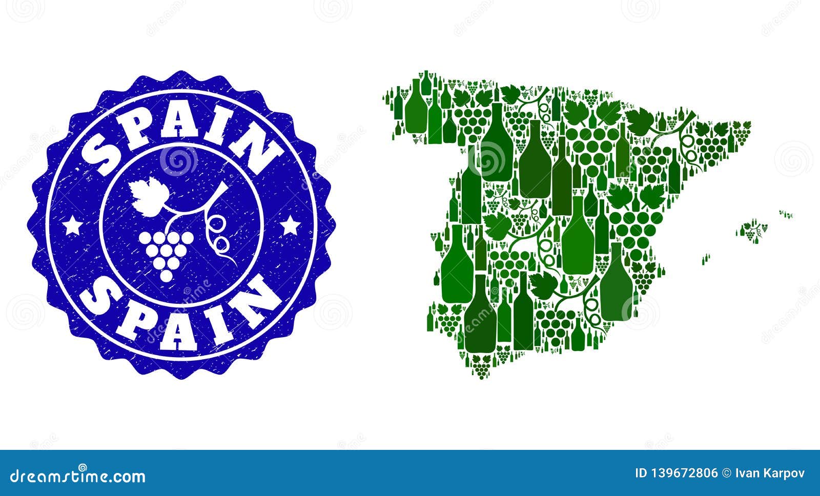 Composition of Grape Wine Map of Spain and Grape Grunge Stamp Stock ...
