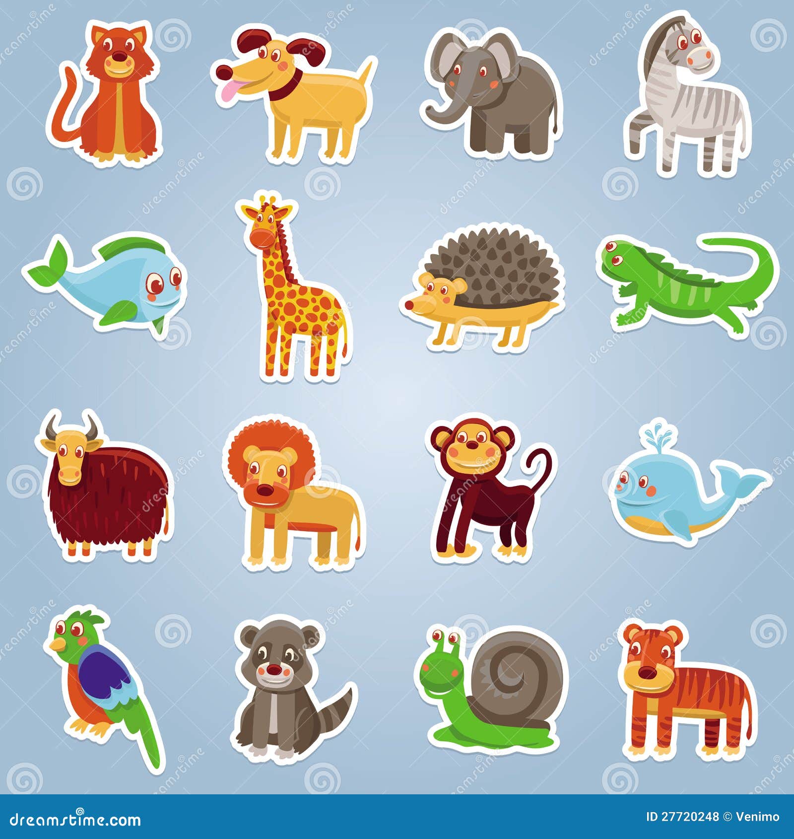 Vector Collection With 16 Cartoon Animals Royalty Free Stock Photos ...