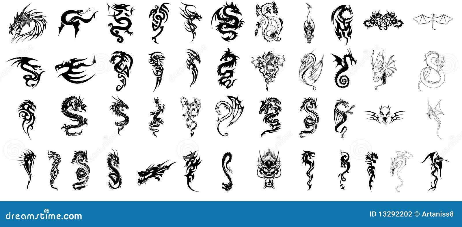 Vector Collection of 46 Complex Dragon Designs Stock Vector ...
