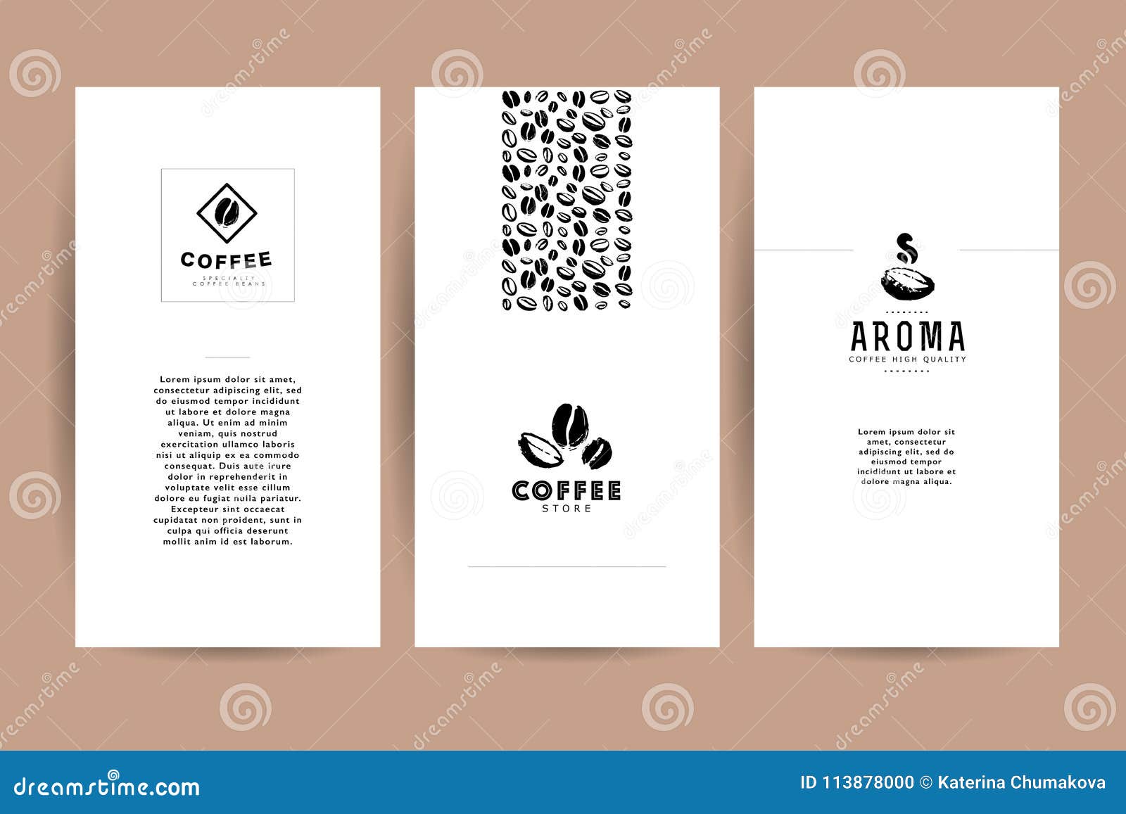 Vector Collection Of Artistic Cards With Coffee Emblems & Logo, Hand ...