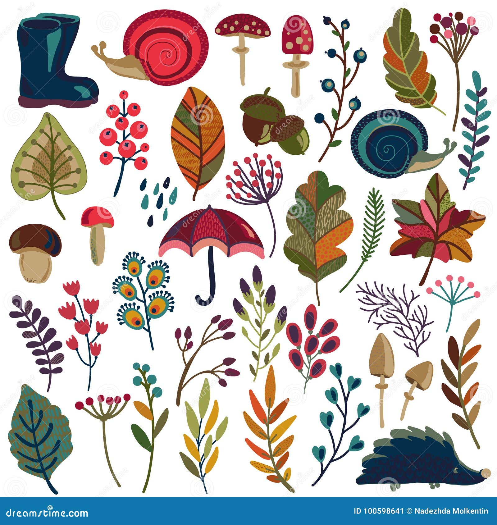 Vector Collection of Autumn Nature Elements Stock Vector - Illustration ...