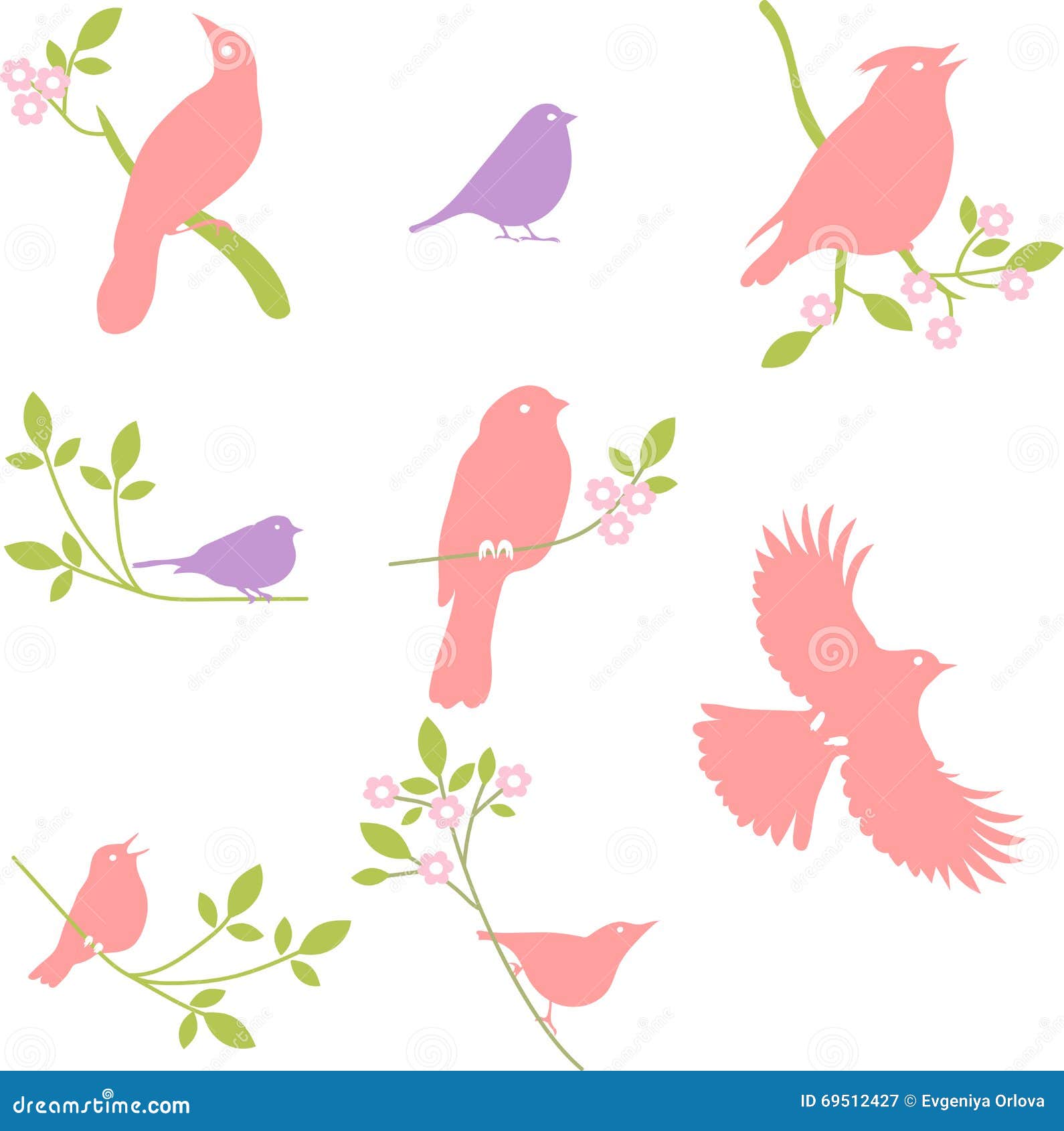 Vector Collection of Bird Silhouettes, Colored Silhouettes. Stock ...