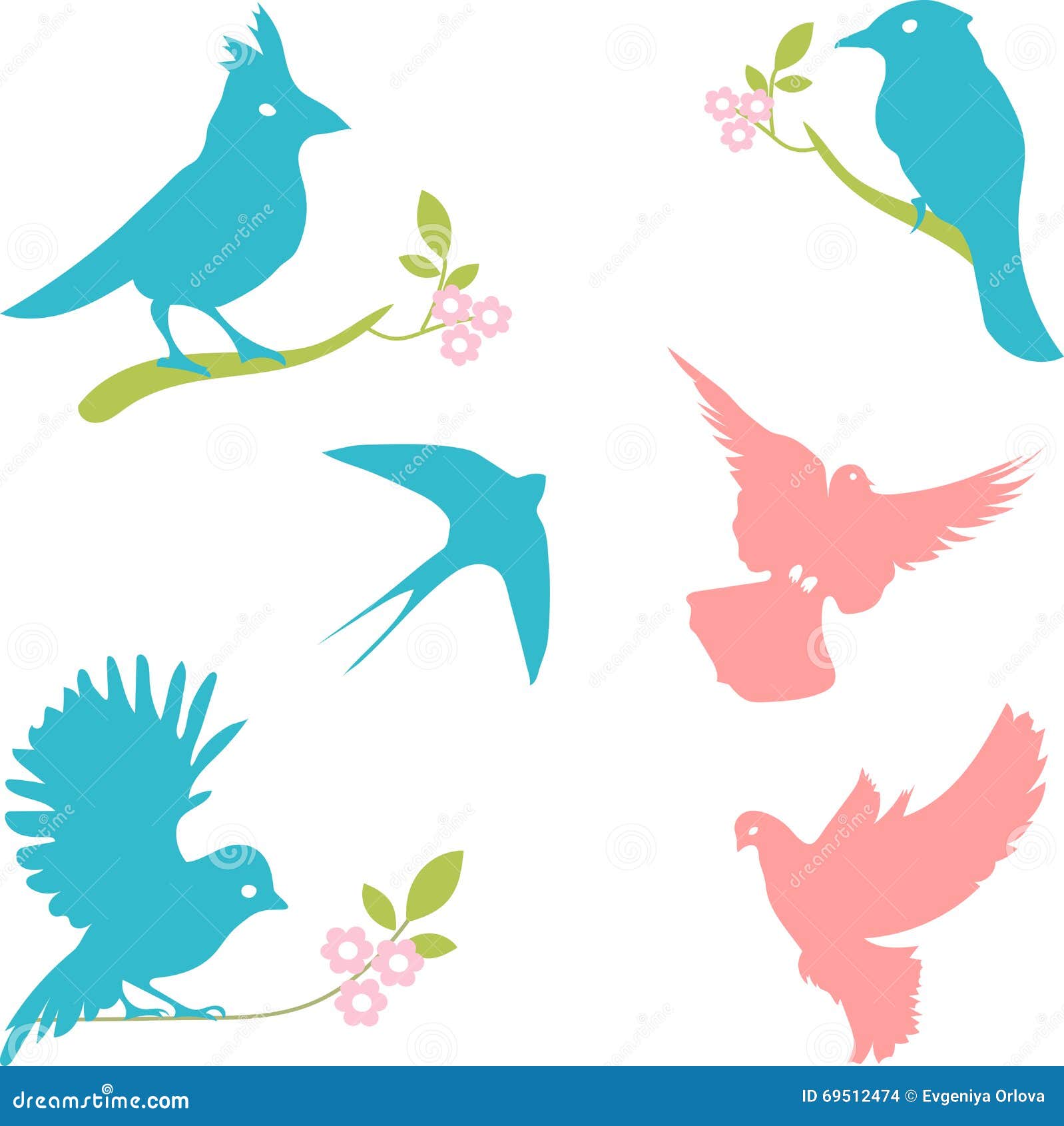 Vector Collection of Bird Silhouettes, Colored Silhouettes. Stock ...