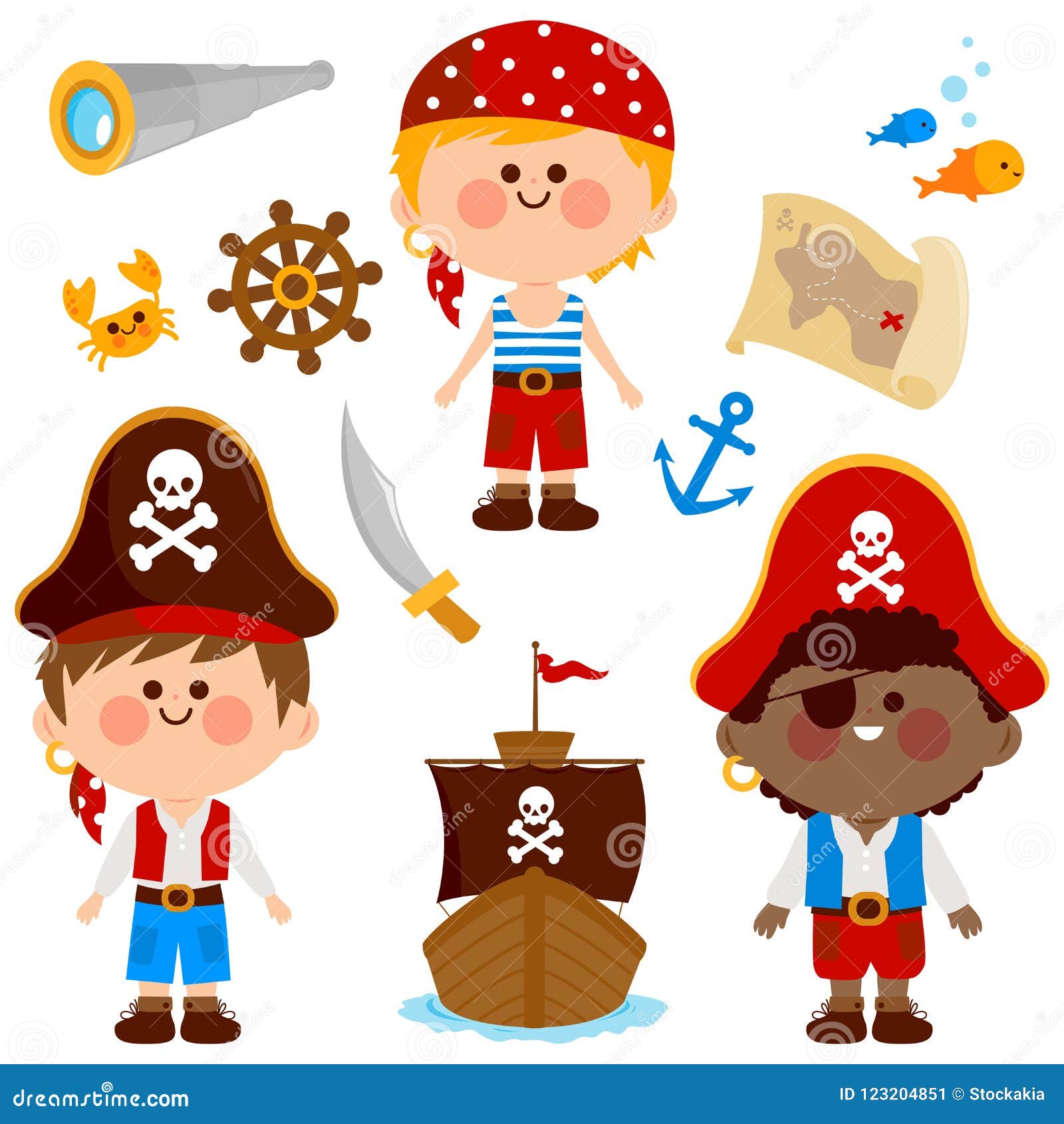 Pirate Boys. Vector Illustration Collection Stock Vector - Illustration ...