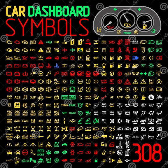 Vector Collection of Car Dashboard Panel Indicators and Warning Lights ...