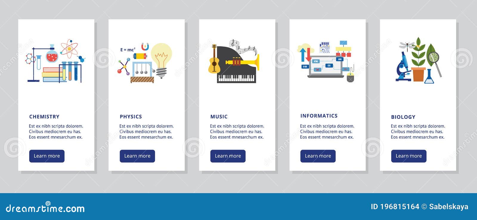 Vector Collection of Cards with Elements of School Subjects. Stock ...