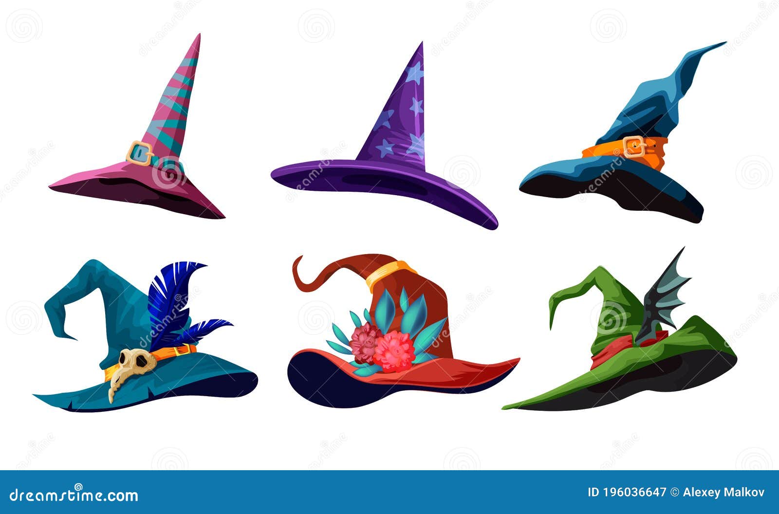 Vector Collection of Cartoon Witch Hats for Your Halloween Design ...