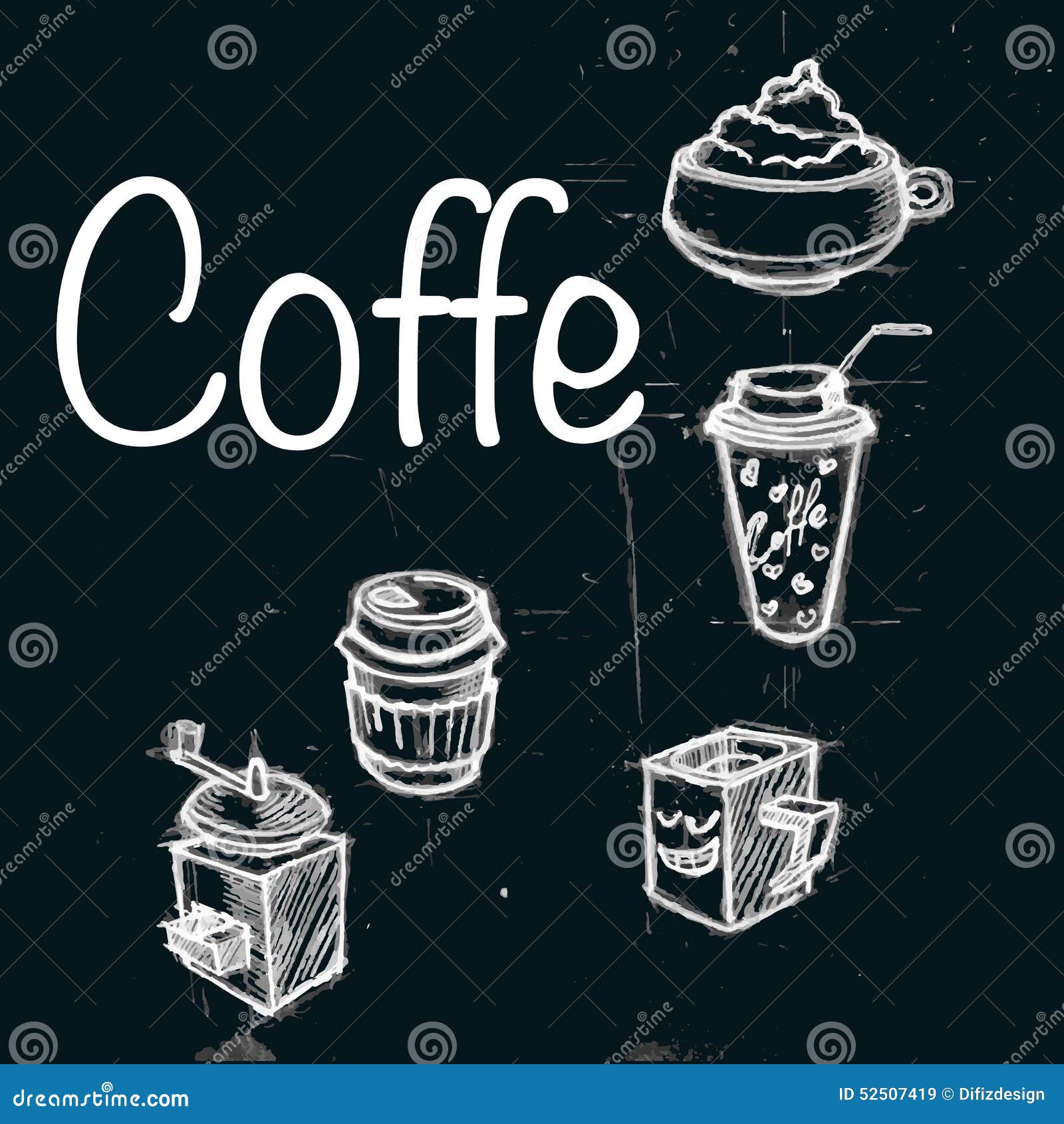 Vector Collection of Chalkboard Style Coffee Doodles Chalk Lettering ...