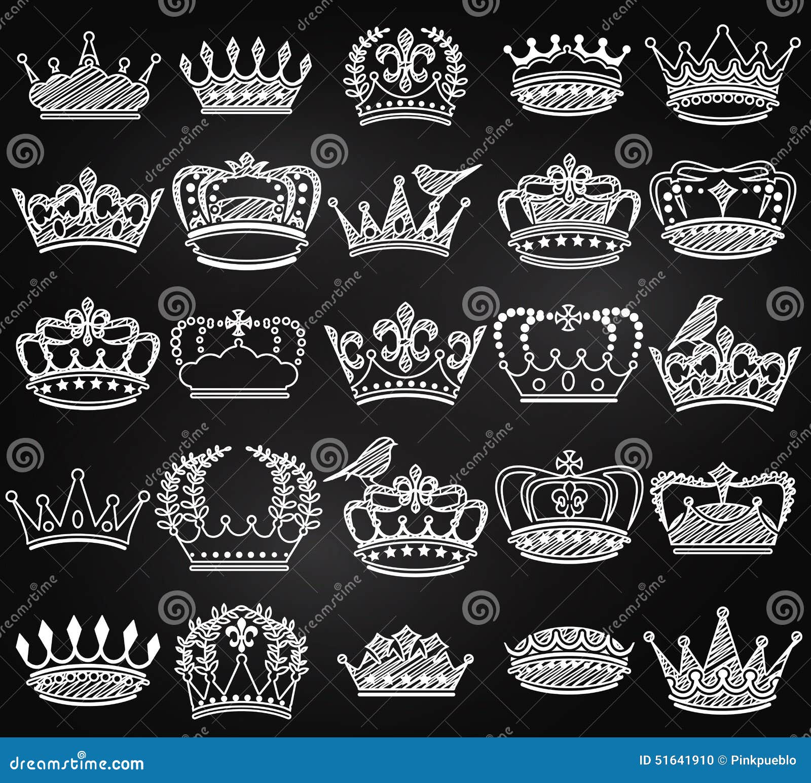 Vector Collection of Chalkboard Vintage Style Crown Silhouettes Stock ...