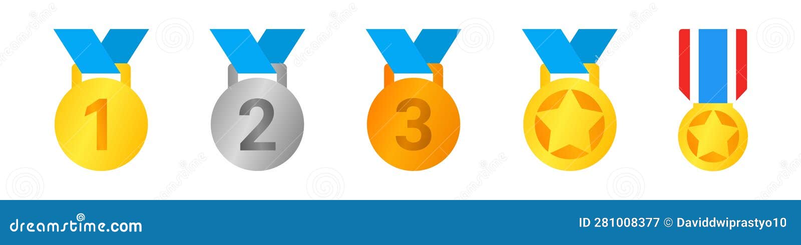 Vector Collection of 1,2,3 Champion Medals and Stars. Gold, Silver ...