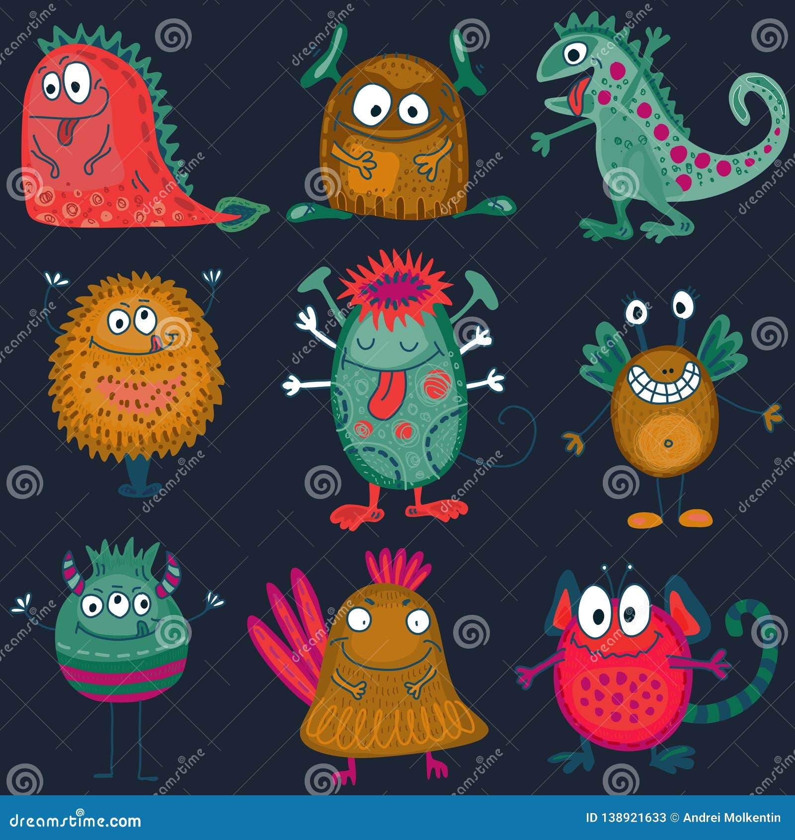Vector Collection of Colorful Funny Monsters. Cute Characters. Stock ...