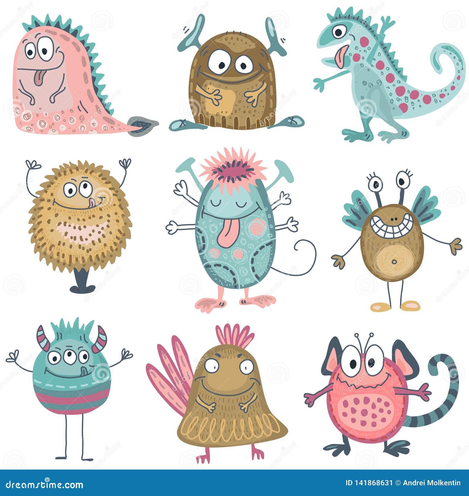 Vector Collection of Colorful Funny Monsters. Cute Characters. Stock ...