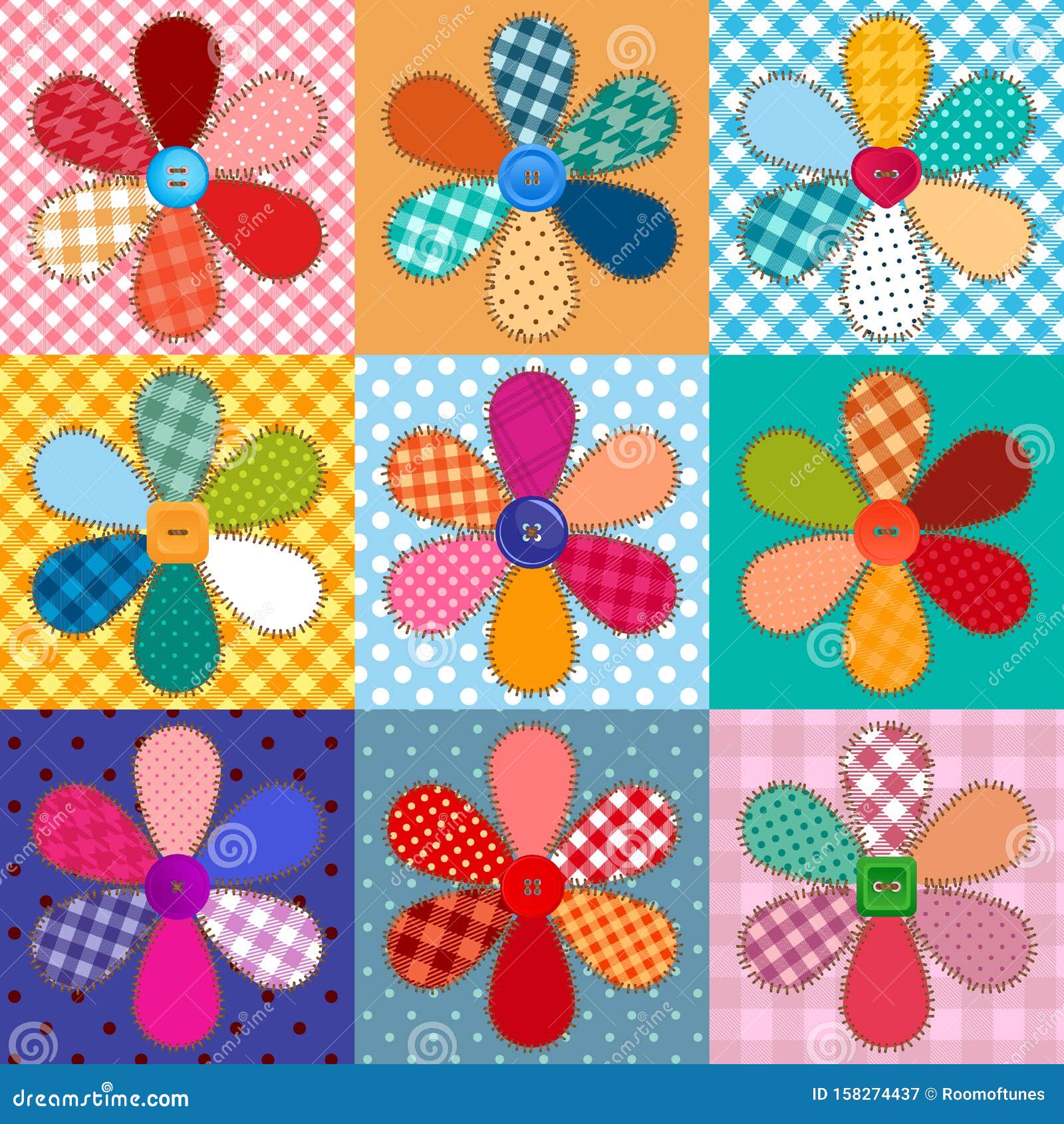 Vector Collection of Colorful Material Patchwork Flowers Stock Vector ...