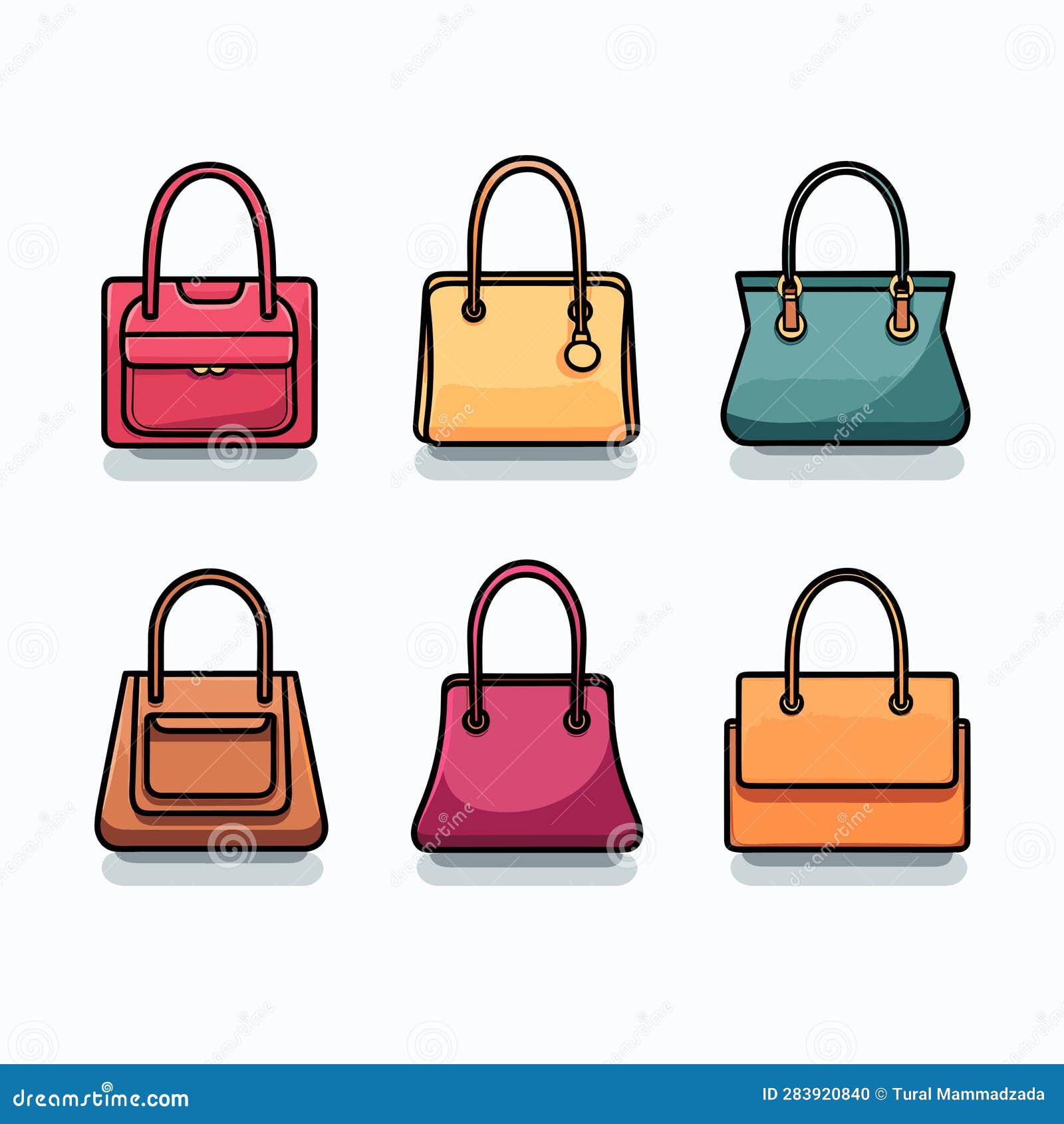 Vector of a Collection of Colorful Purses in a Flat Vector Style Stock ...