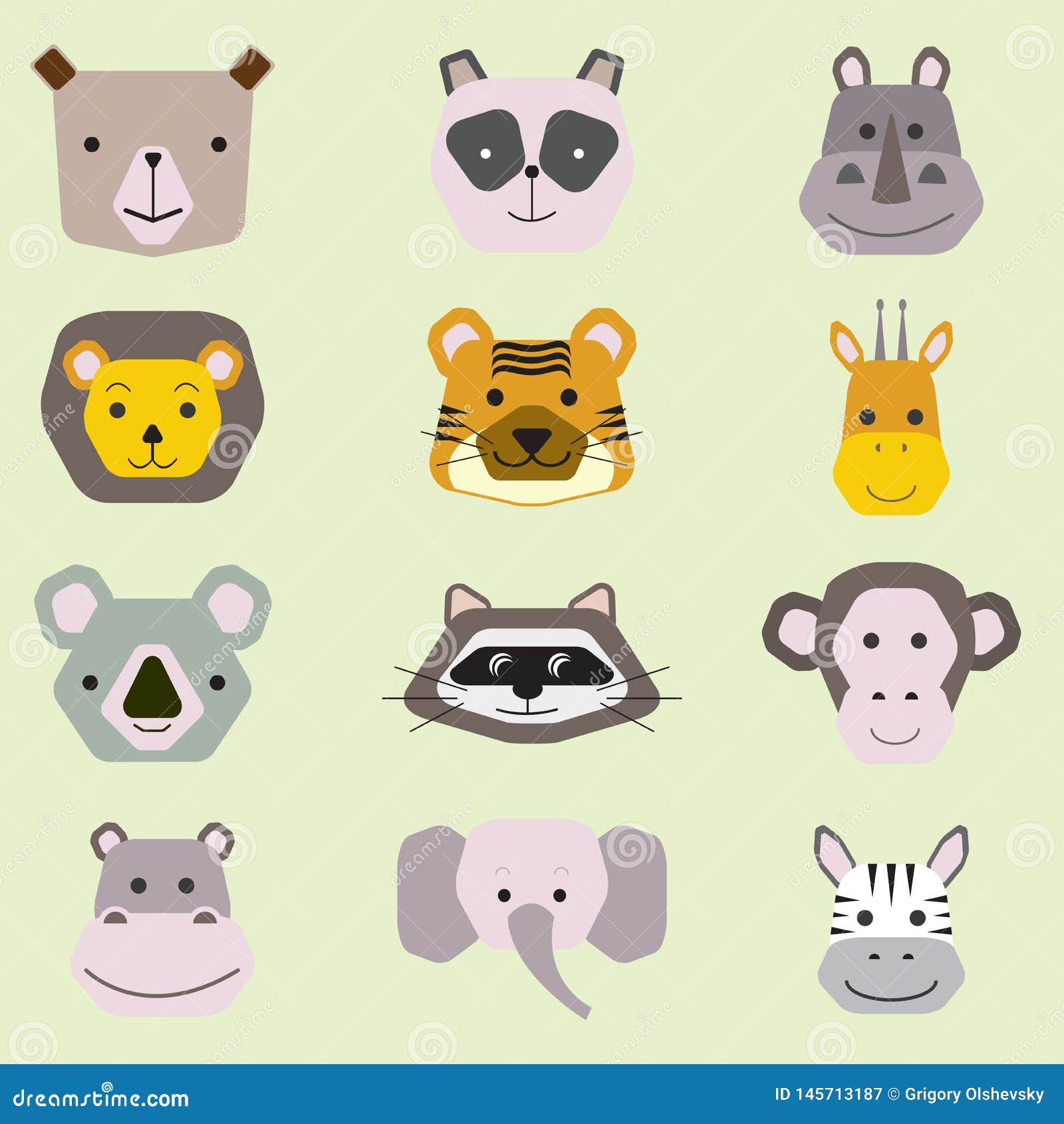 Vector Collection of Cute Animal Faces, Icon Set for Baby Design Stock ...