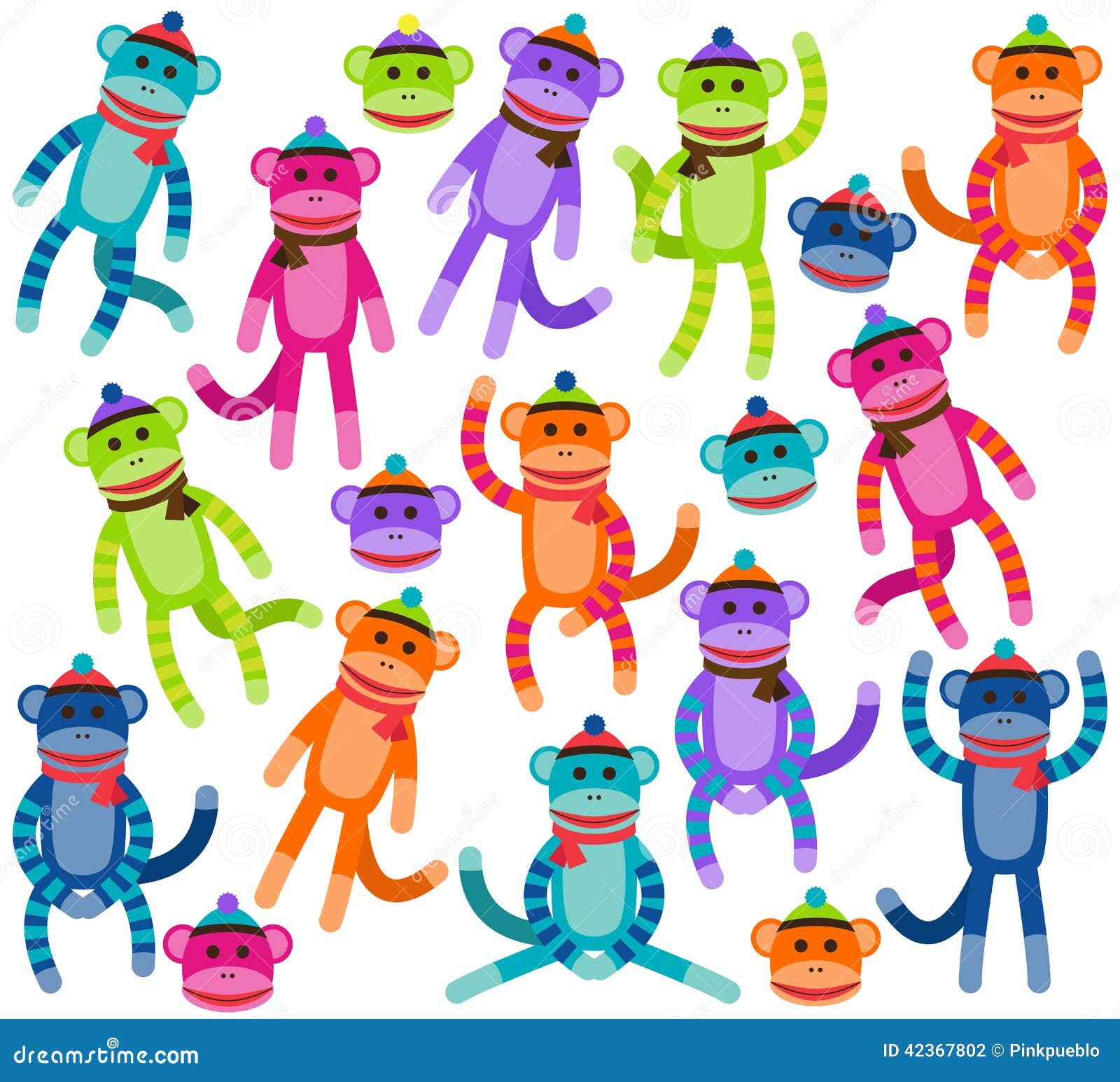 Collection Of Monkeys Of Different Breeds Vector Illustration On A ...