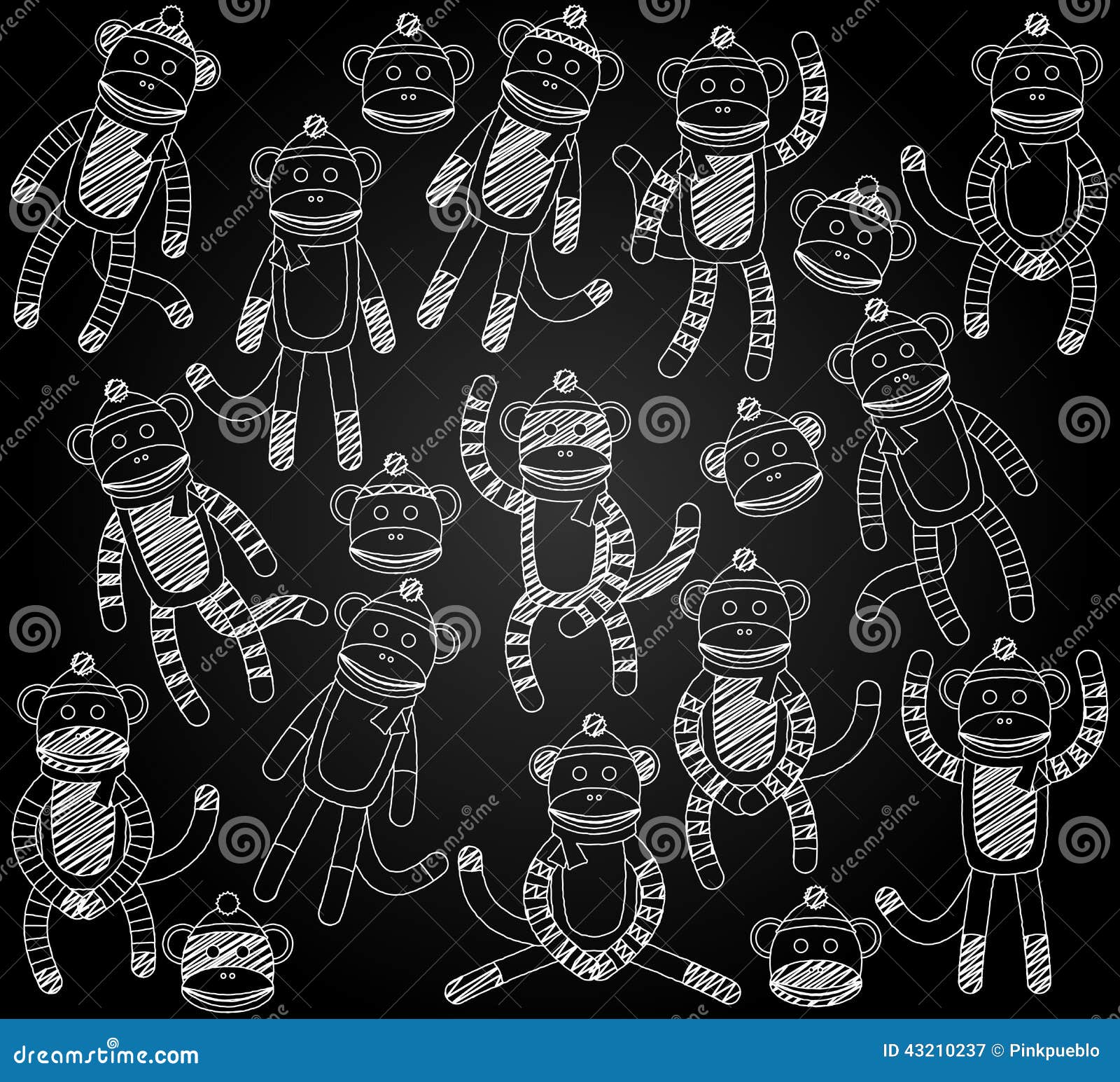 Vector Collection of Cute Doodle Chalkboard Sock Monkeys Stock Vector ...