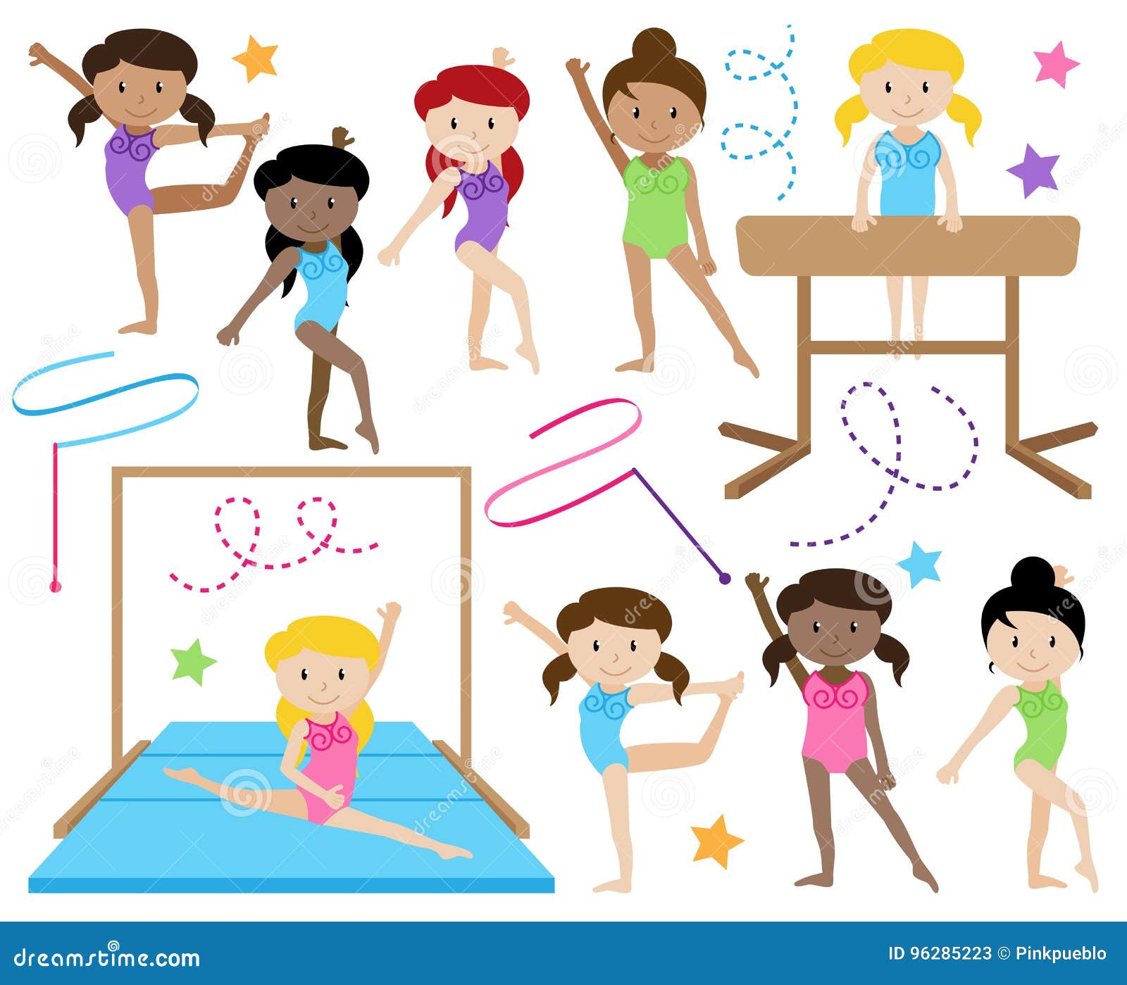 Vector Collection of Cute Female Gymnasts or Dancers Stock Vector ...