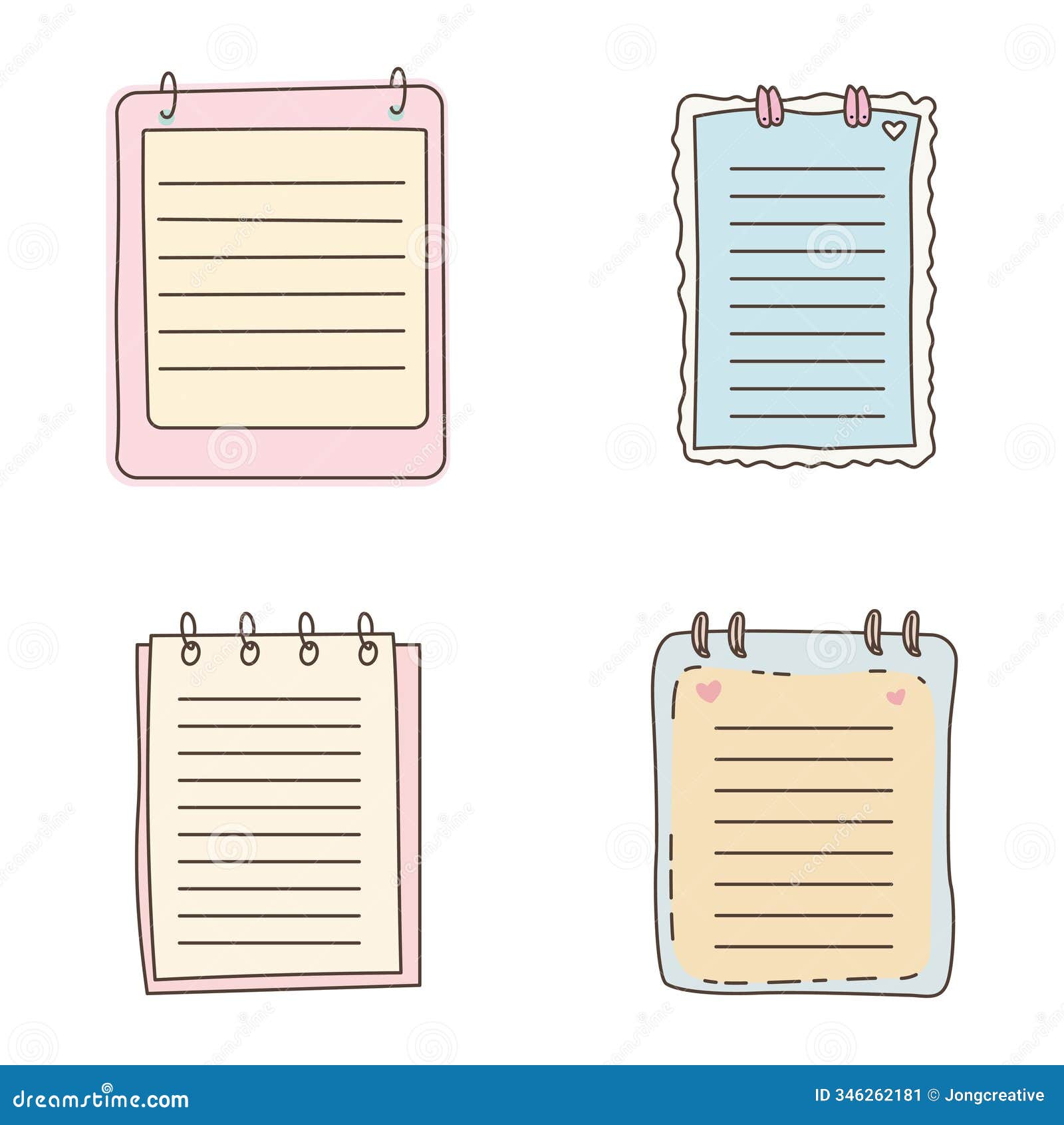 Vector Collection of Cute Pastel Empty Line Note Paper Page Sheet Stock ...