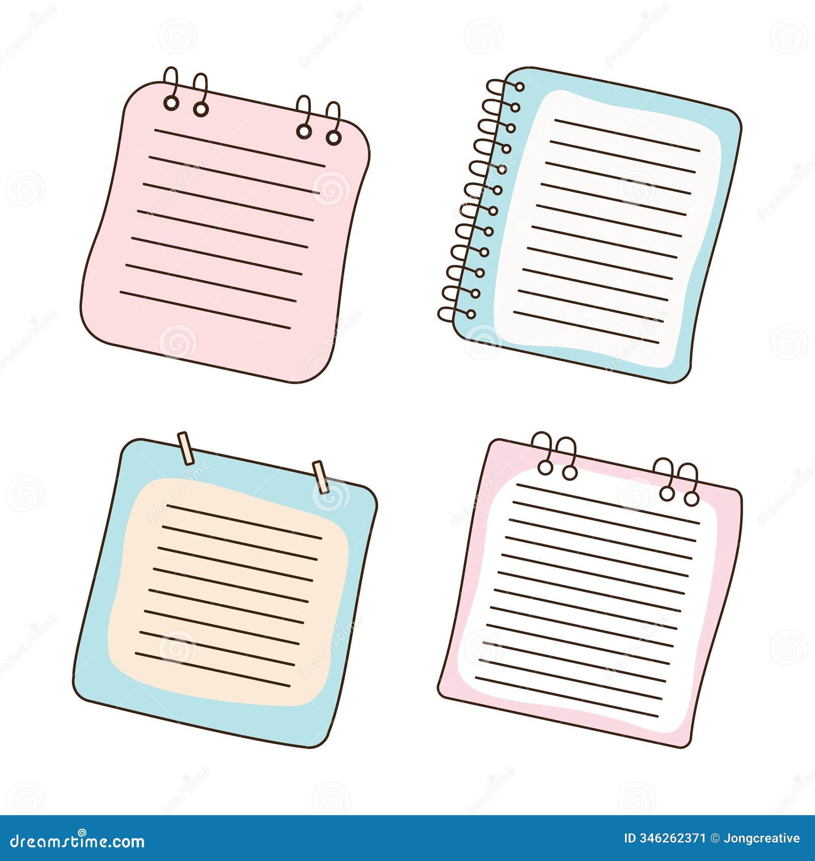 Vector Collection of Cute Pastel Empty Line Note Paper Page Sheet Stock ...