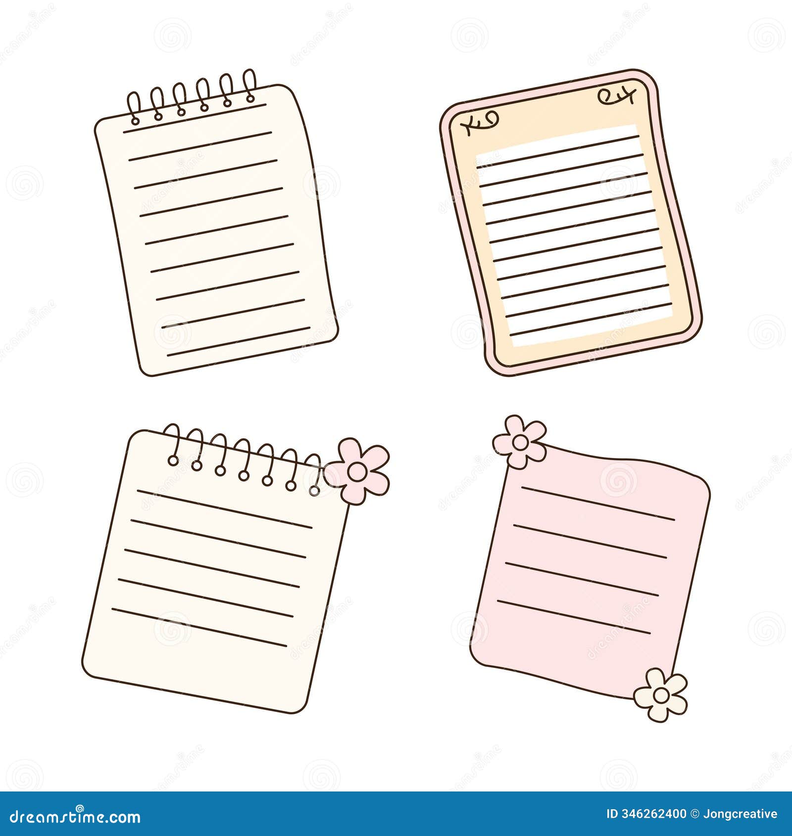 Vector Collection of Cute Pastel Empty Line Note Paper Page Sheet Stock ...
