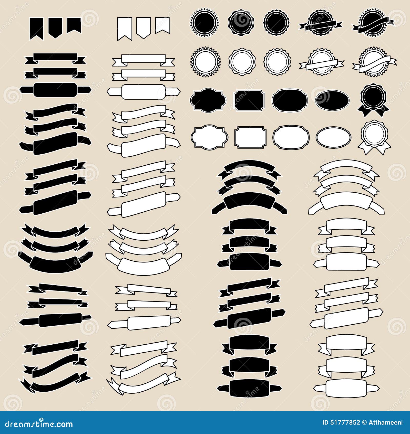 Vector Collection of Decorative Design Elements - Ribbons, Badge Stock ...