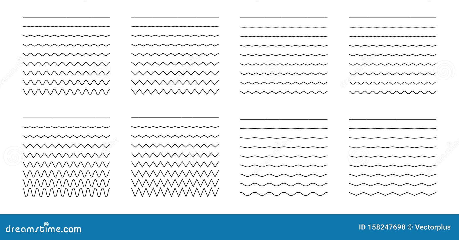 Set of Wavy - Curvy and Zigzag - Criss Cross Horizontal Lines Stock ...