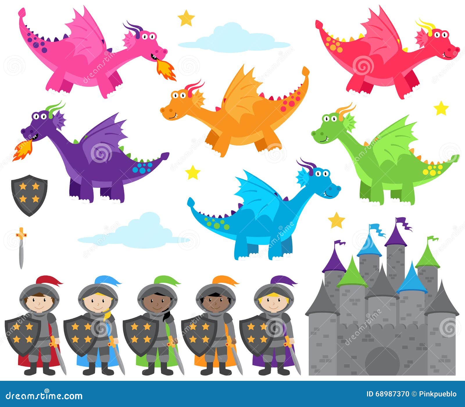 Vector Collection of Dragon and Knights Themed Images Stock Vector ...