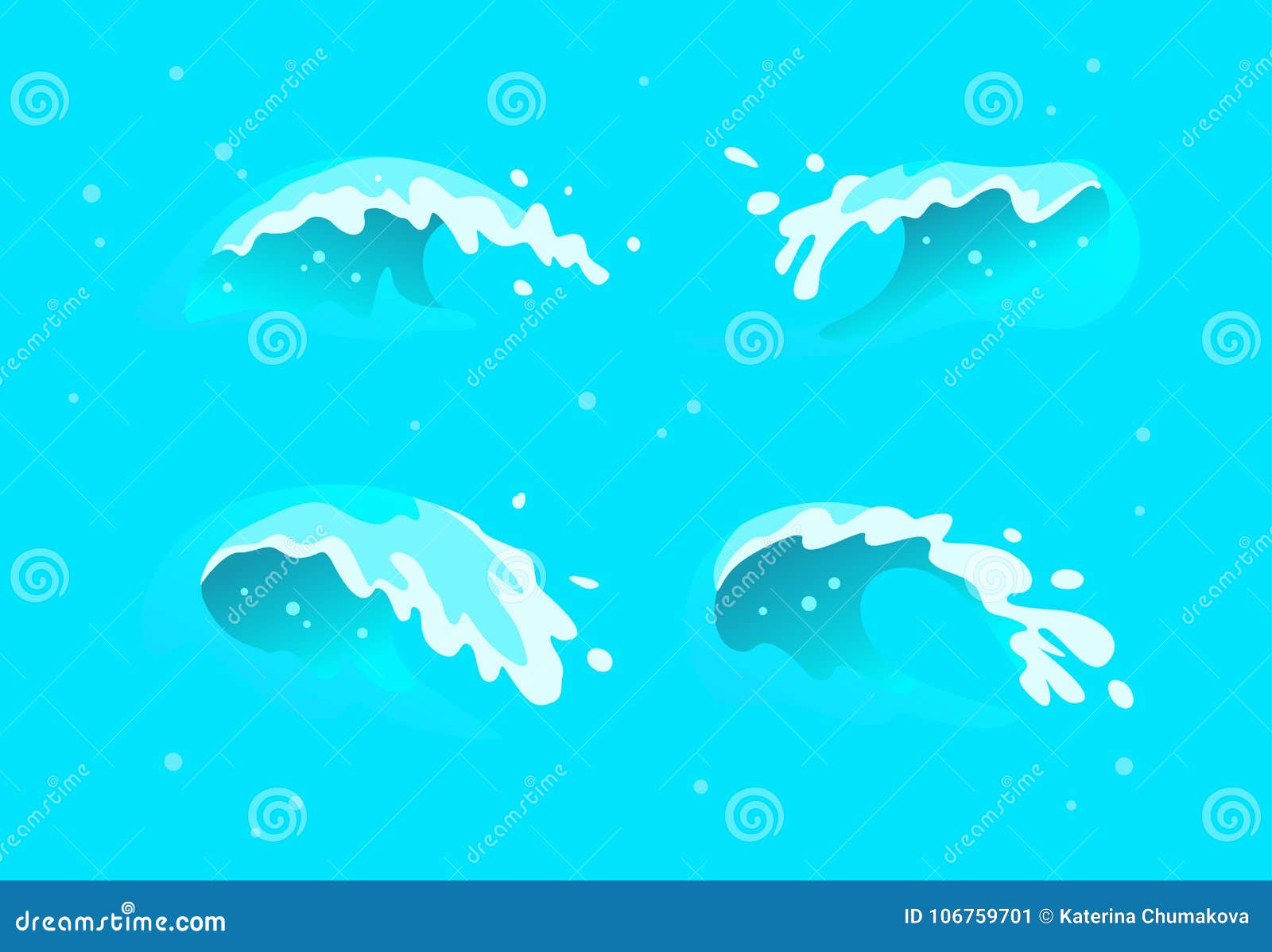 Vector Collection of Flat Blue Water Waves, Splatters, Curves Icons ...