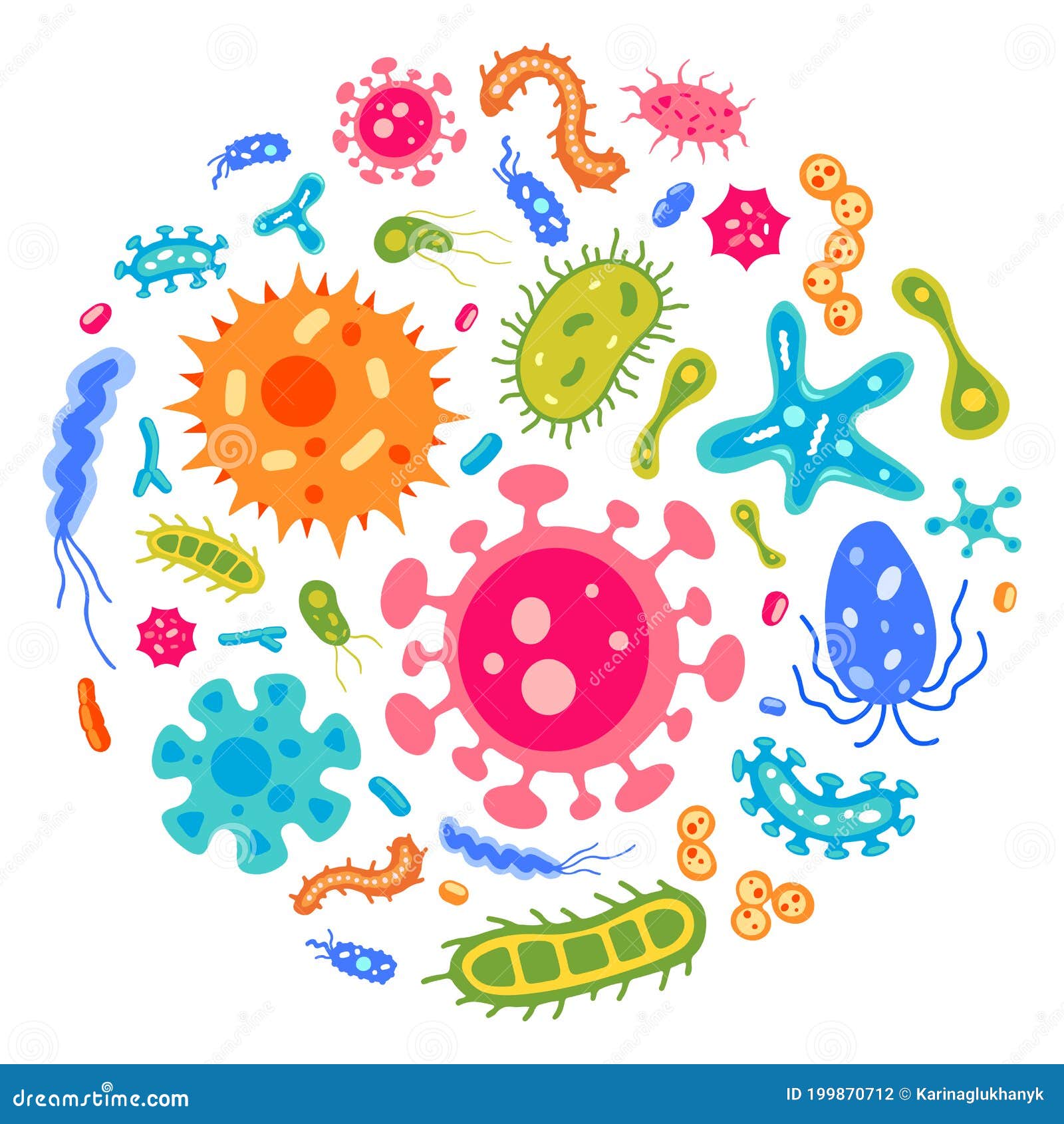 Vector Collection Of Flat Virus And Microbe Illustrations In Circle ...