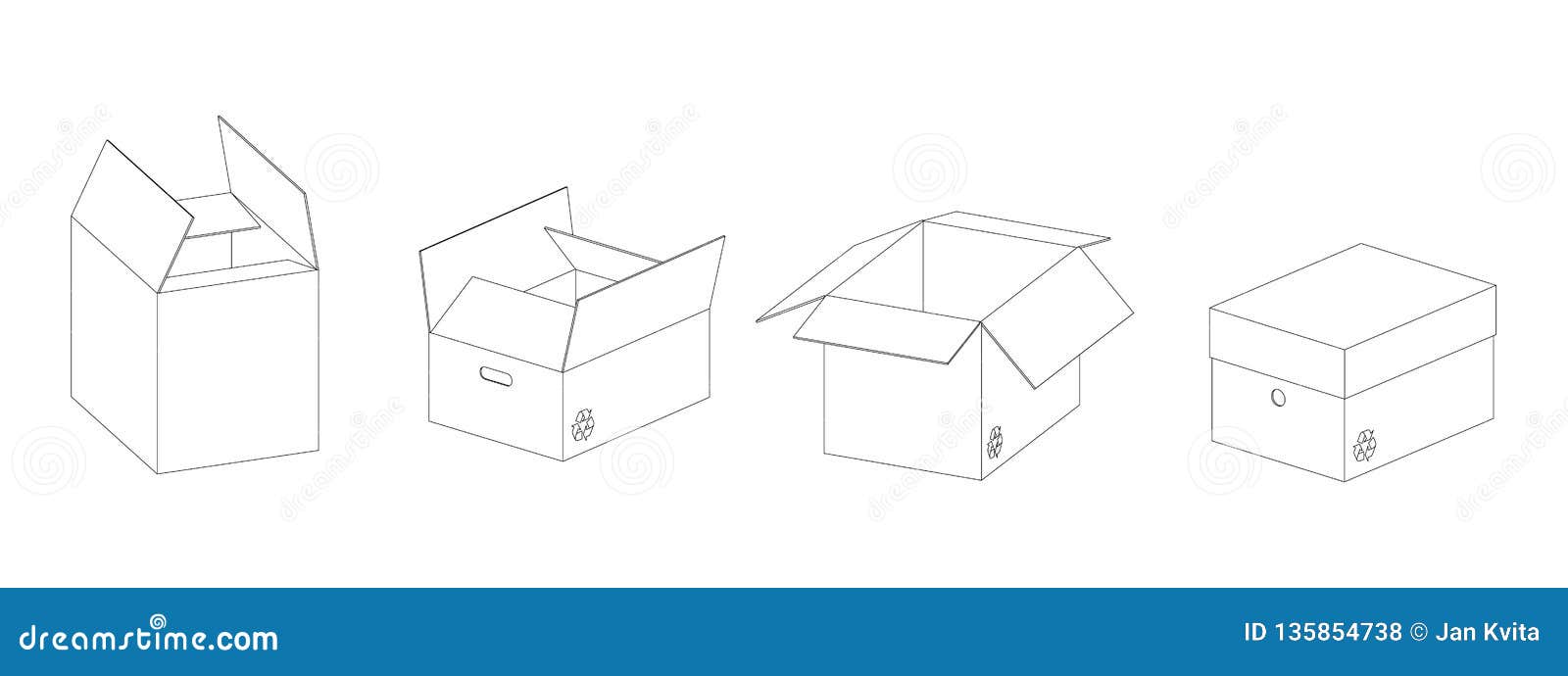 Vector Collection of Four White Carton Paper Boxes Outlines on White ...