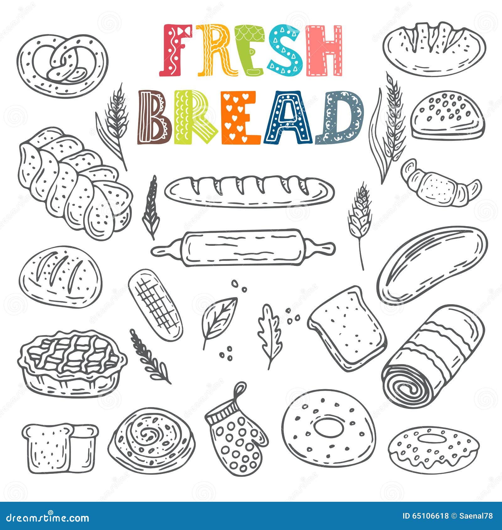 Vector Collection of Fresh Bread. Hand Drawn Sketch Style Bakery Stock ...