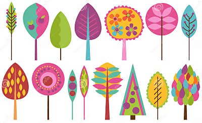 Vector Collection of Funky Retro Stylized Trees Stock Vector ...