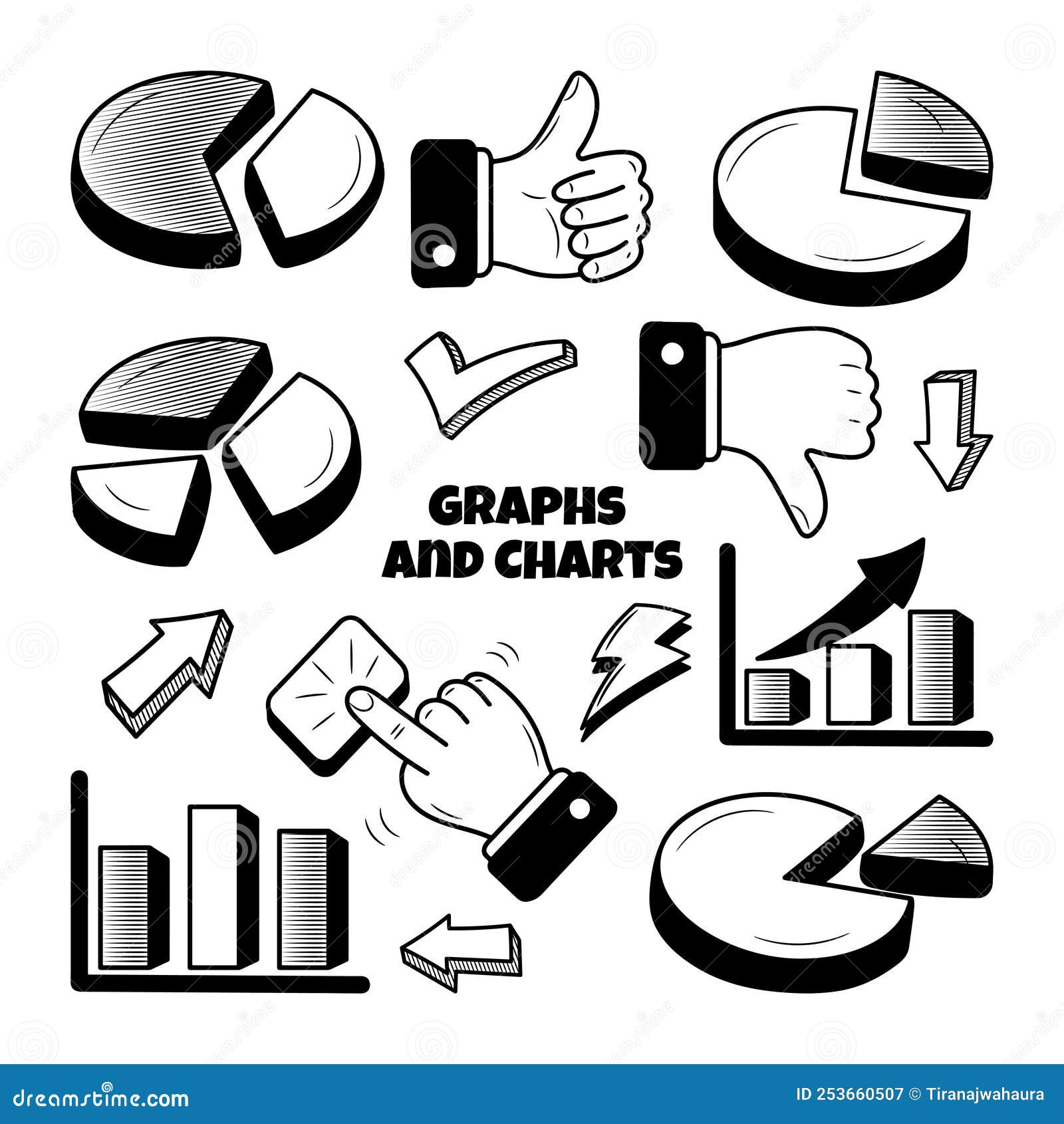 Graph and Charts Hand Drawn Doodle Elements Stock Vector - Illustration ...