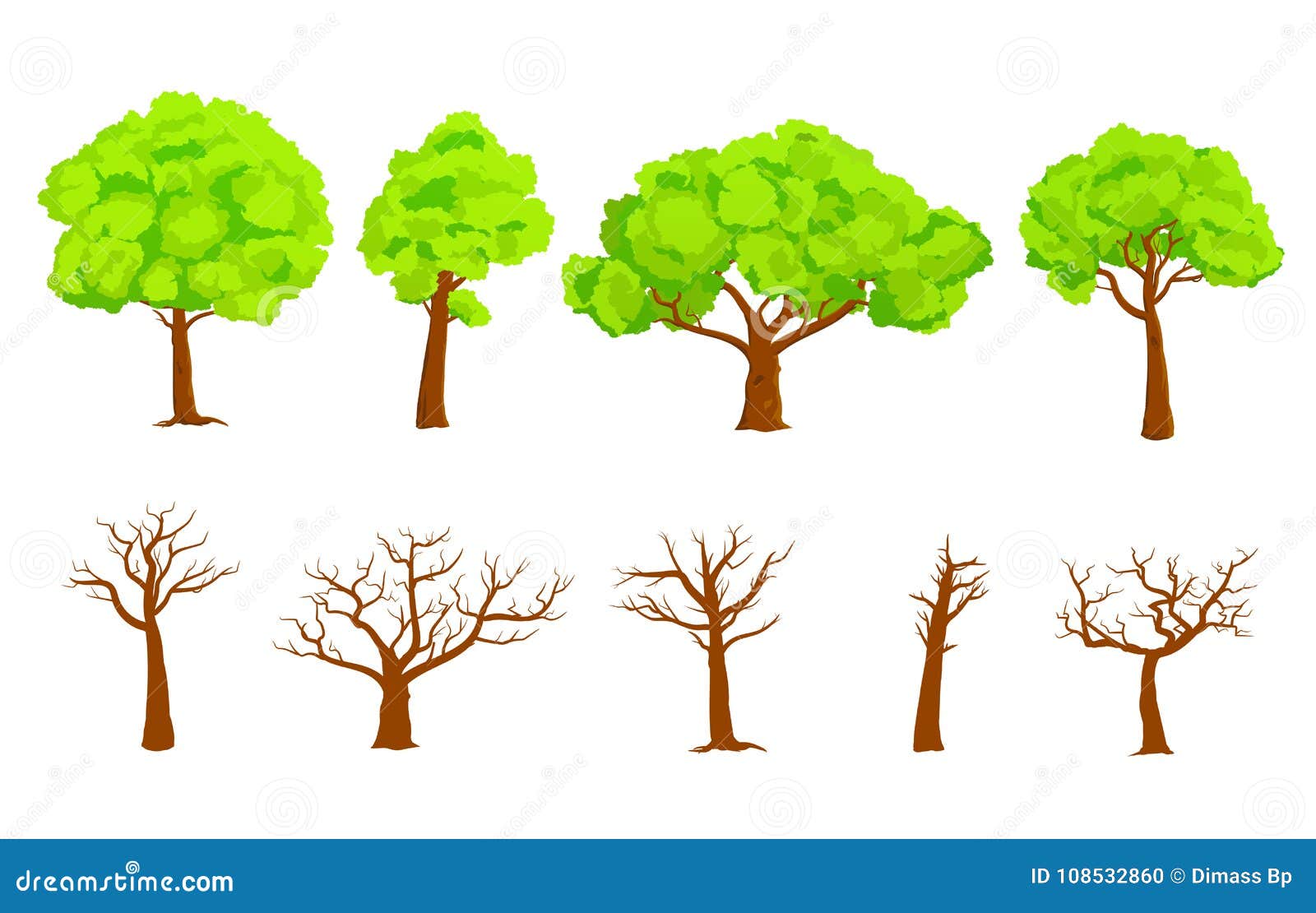 Vector Collection Of Green Trees And Flat Bare Trees Vector ...