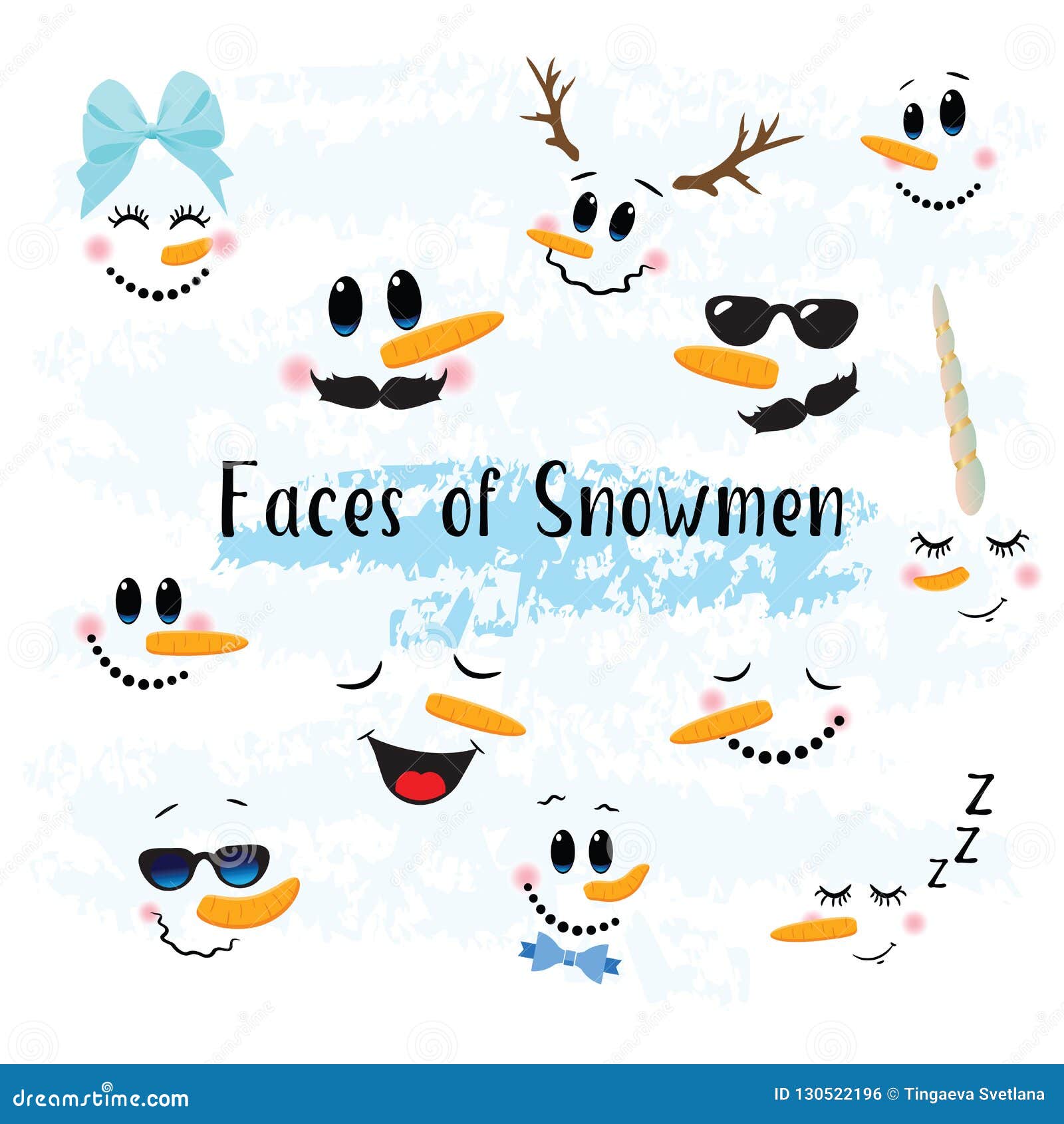 Vector Collection of Hand Drawn Cute Snowman Faces Stock Vector ...