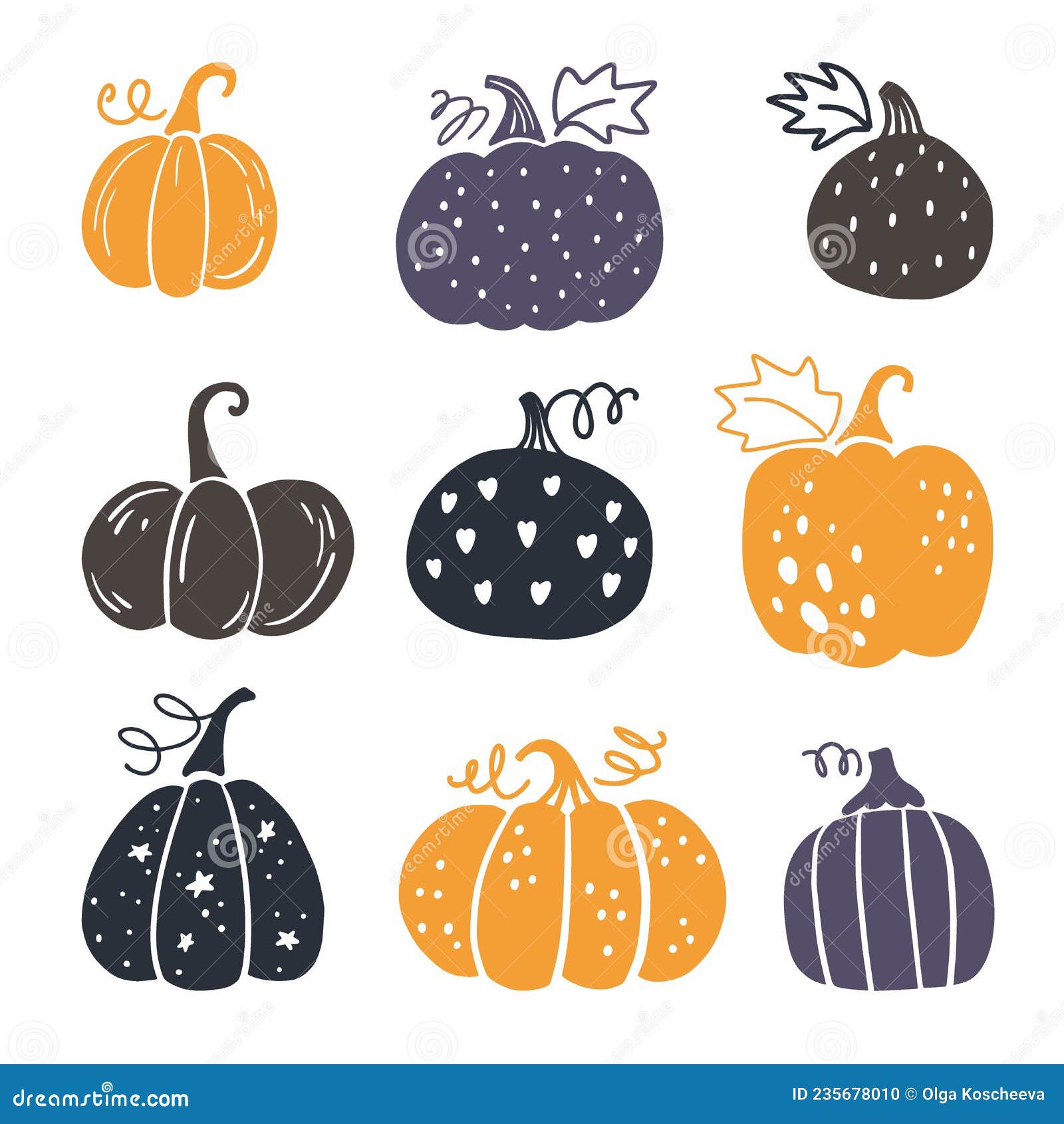 Vector Collection of Hand-drawn Pumpkins Stock Vector - Illustration of ...