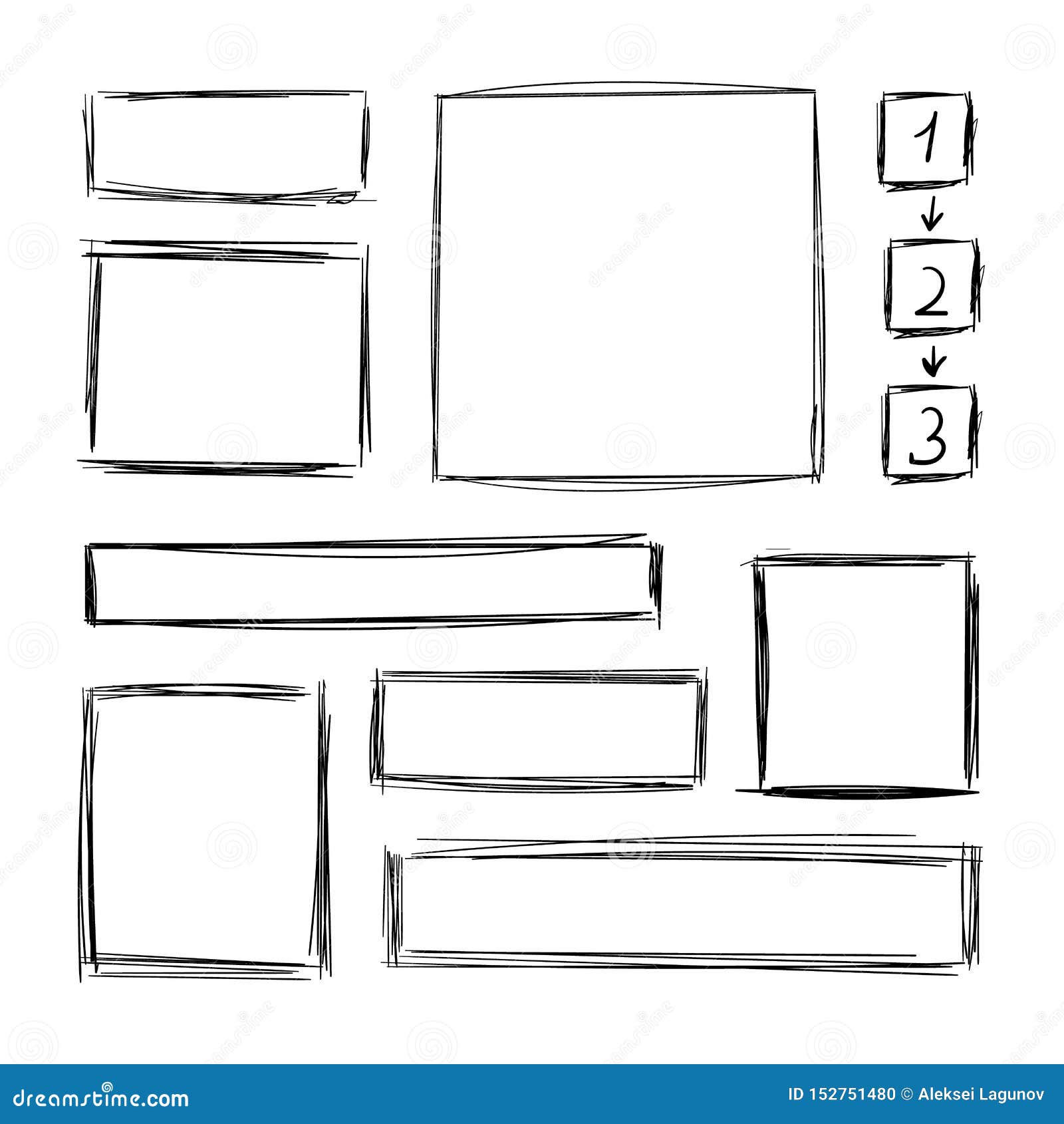 Vector Collection Of Hand Drawn Scribble Square Frames, Steps With ...