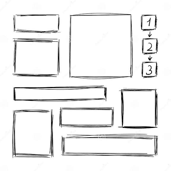 Vector Collection of Hand Drawn Scribble Square Frames, Steps with Arrows Scheme, Design Element ...
