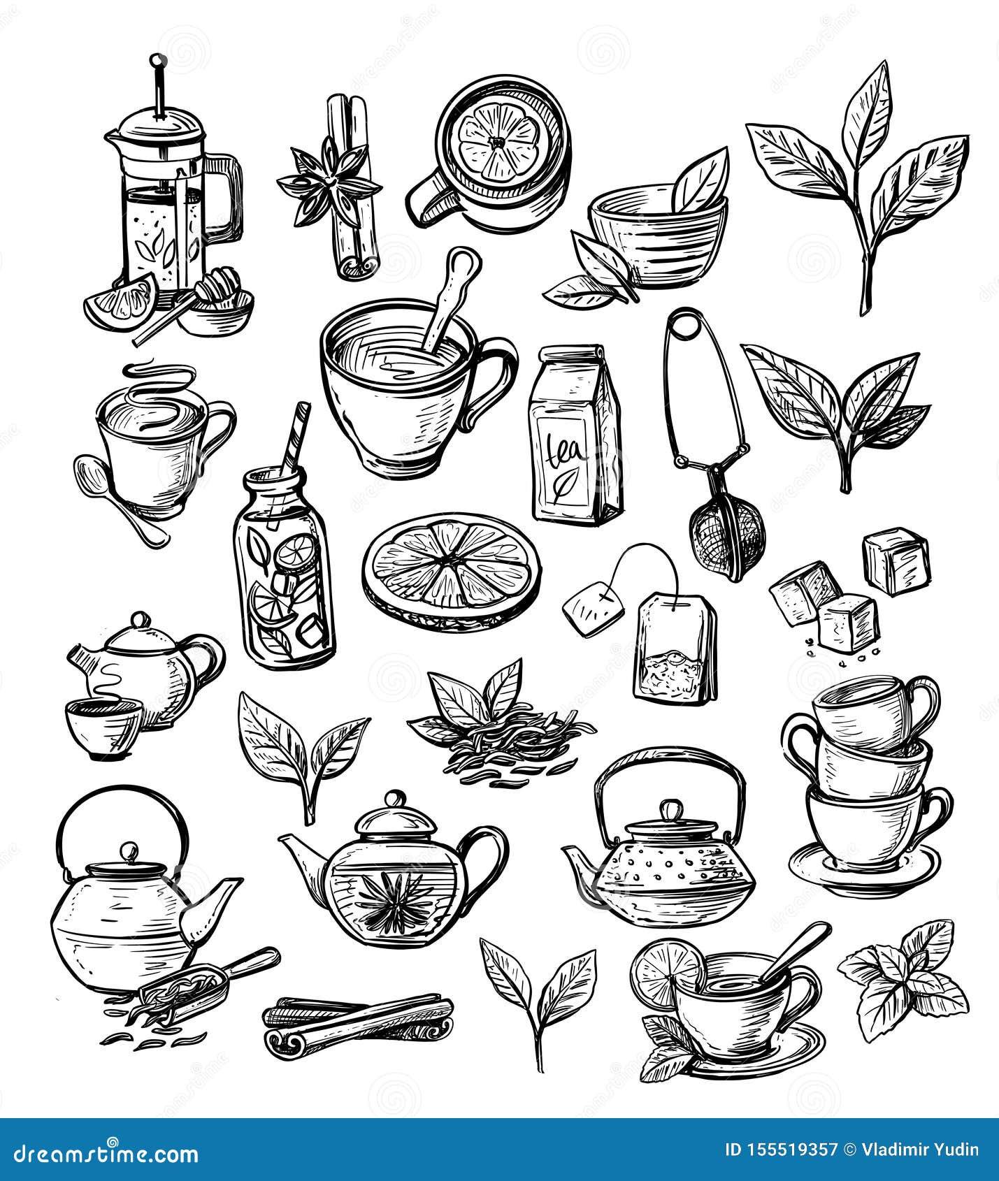 Vector Collection of Hand Drawn Tea Stock Vector - Illustration of ...