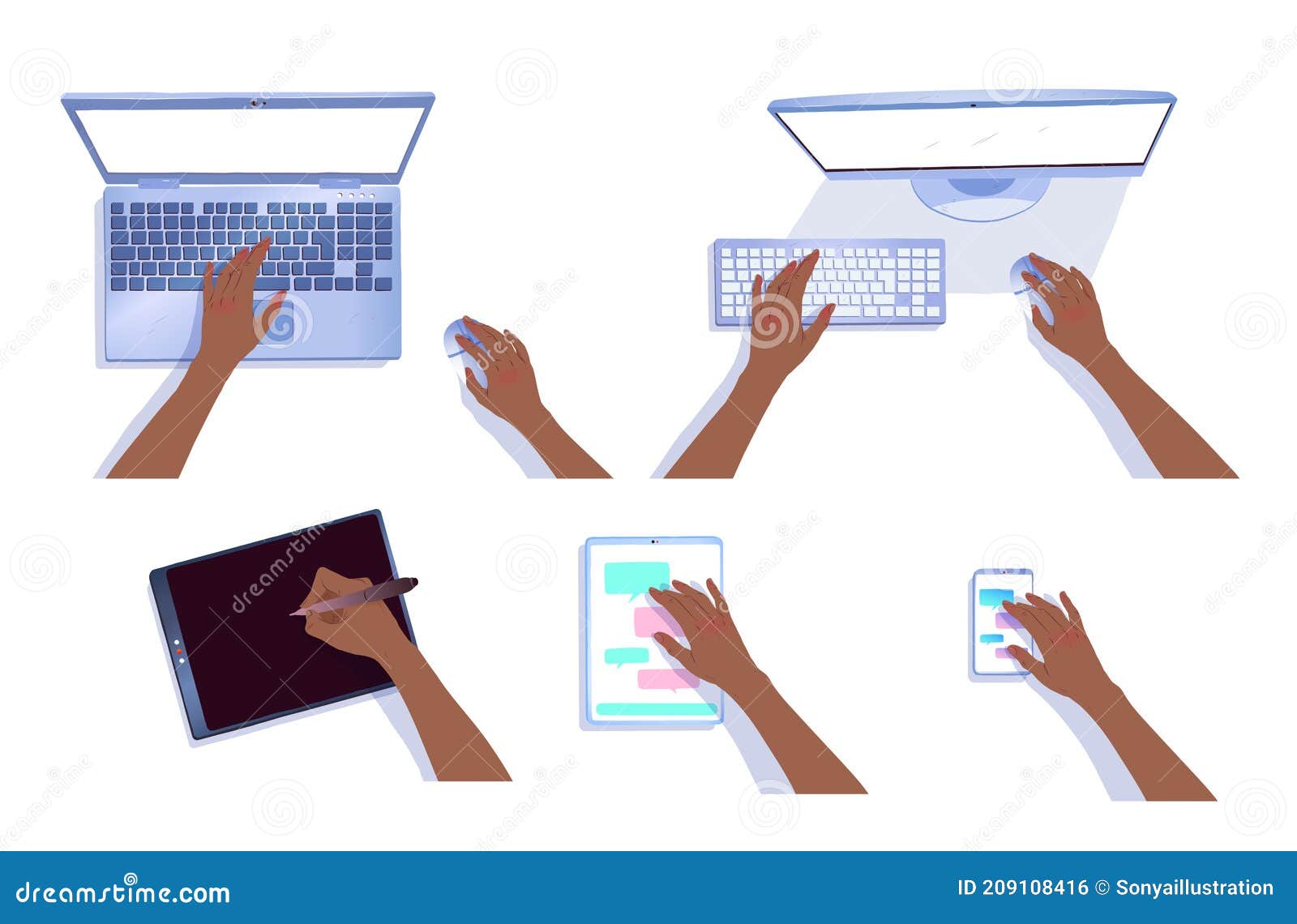 Vector Collection of Hands with Computers Stock Vector - Illustration ...