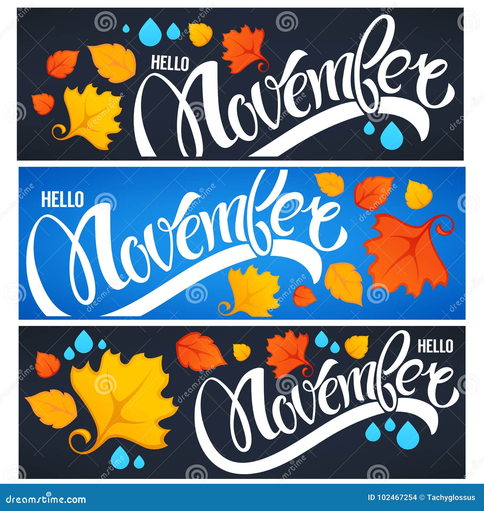 Vector Collection of Hello November Welcome Season Horizontal Ba Stock ...