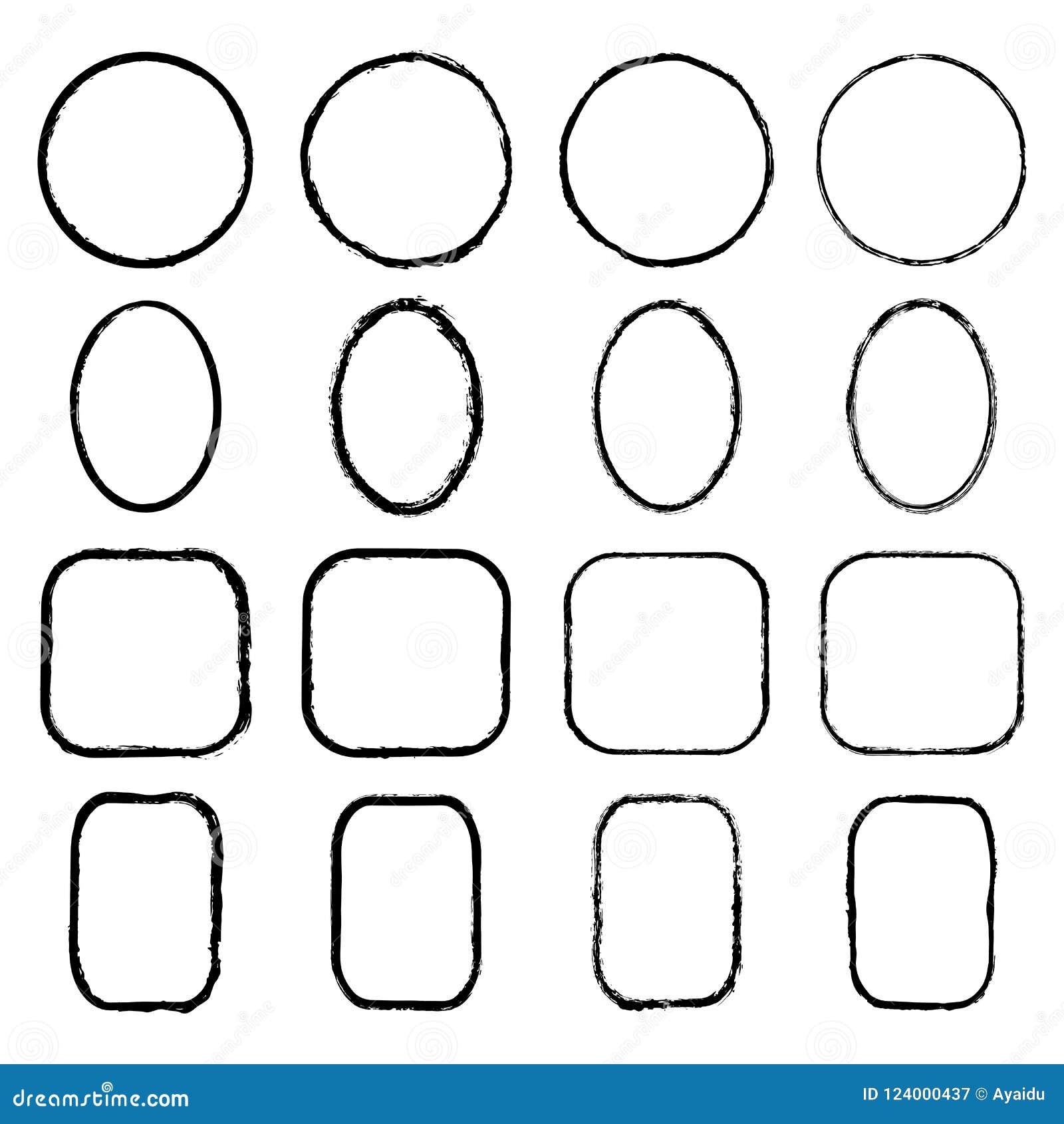 Vector Collection of Ink-drawn Round, Oval, Square, Rectangular Grunge ...